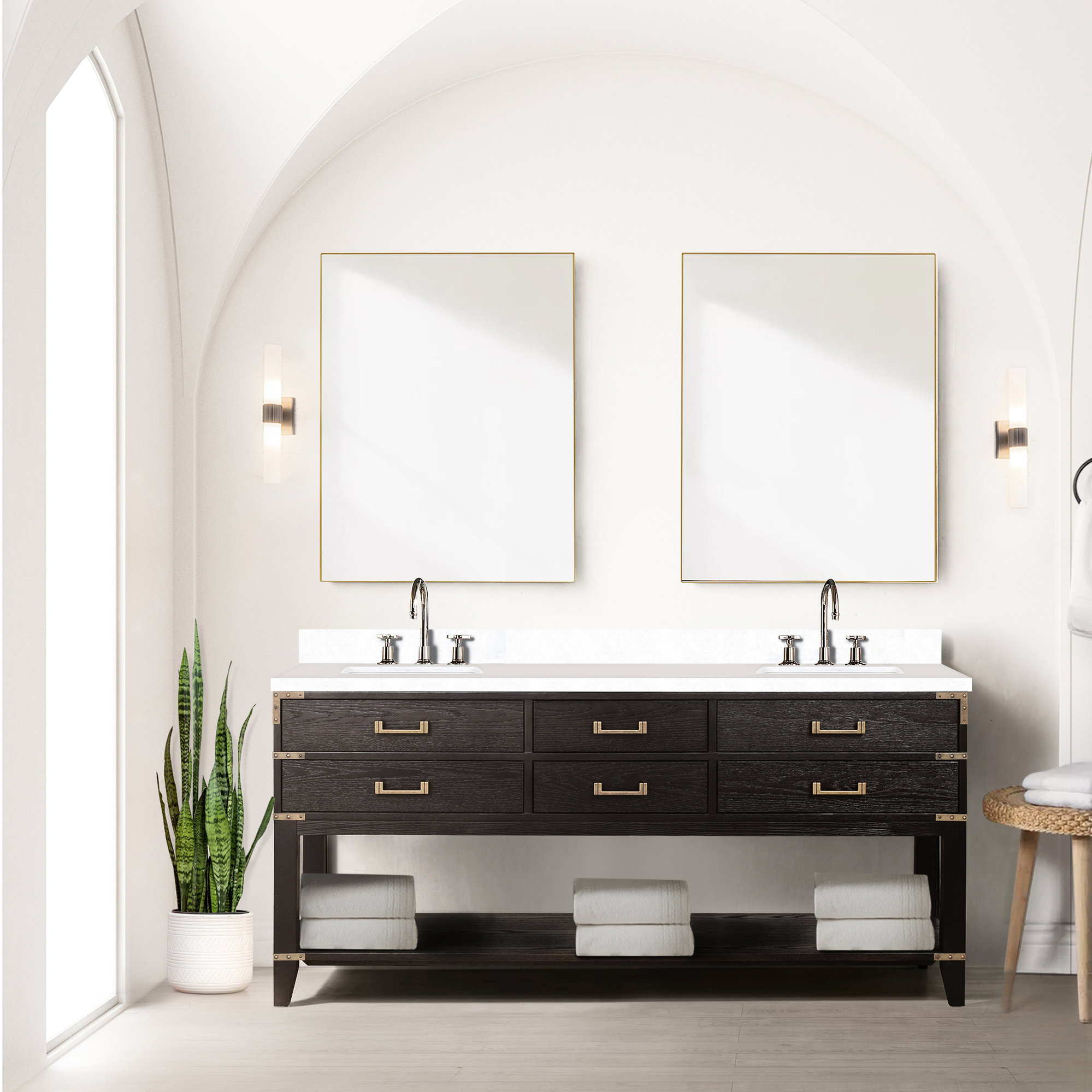 Hokku Designs Brown Oak Double Bath Vanity, Cultured Marble Countertop ...