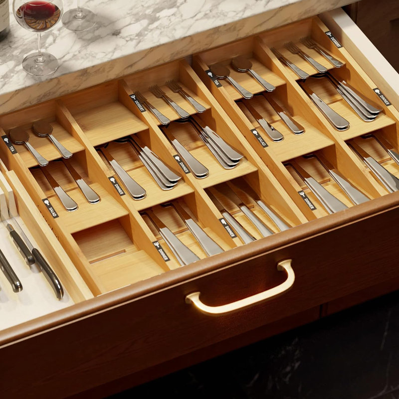 Anadea Bamboo Silverware Drawer Organizer with Labels, Kitchen Utensil ...