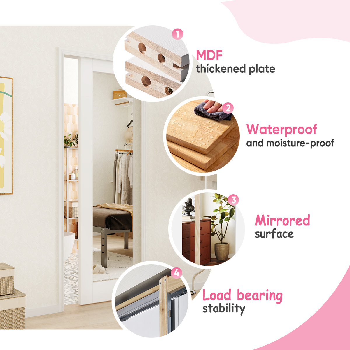 CHIC MODE 1 - Lite Mirrored Surfaced Solid Wood Pocket Interior Door ...