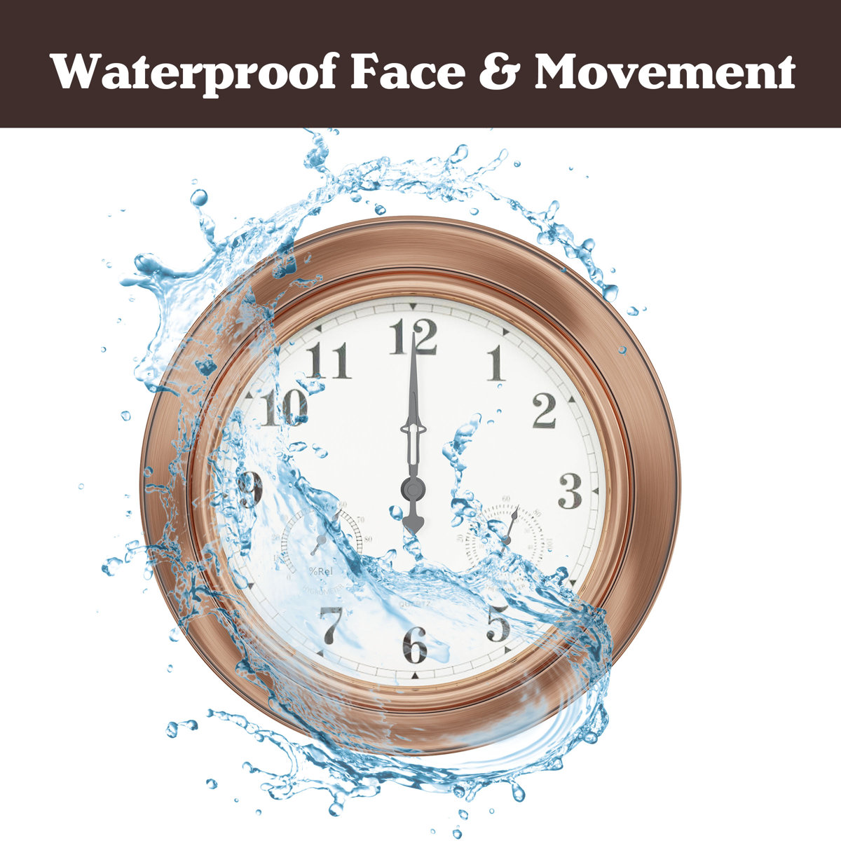 Pure Garden Indoor Outdoor Clock Thermometer Combo - 18-Inch Waterproof ...