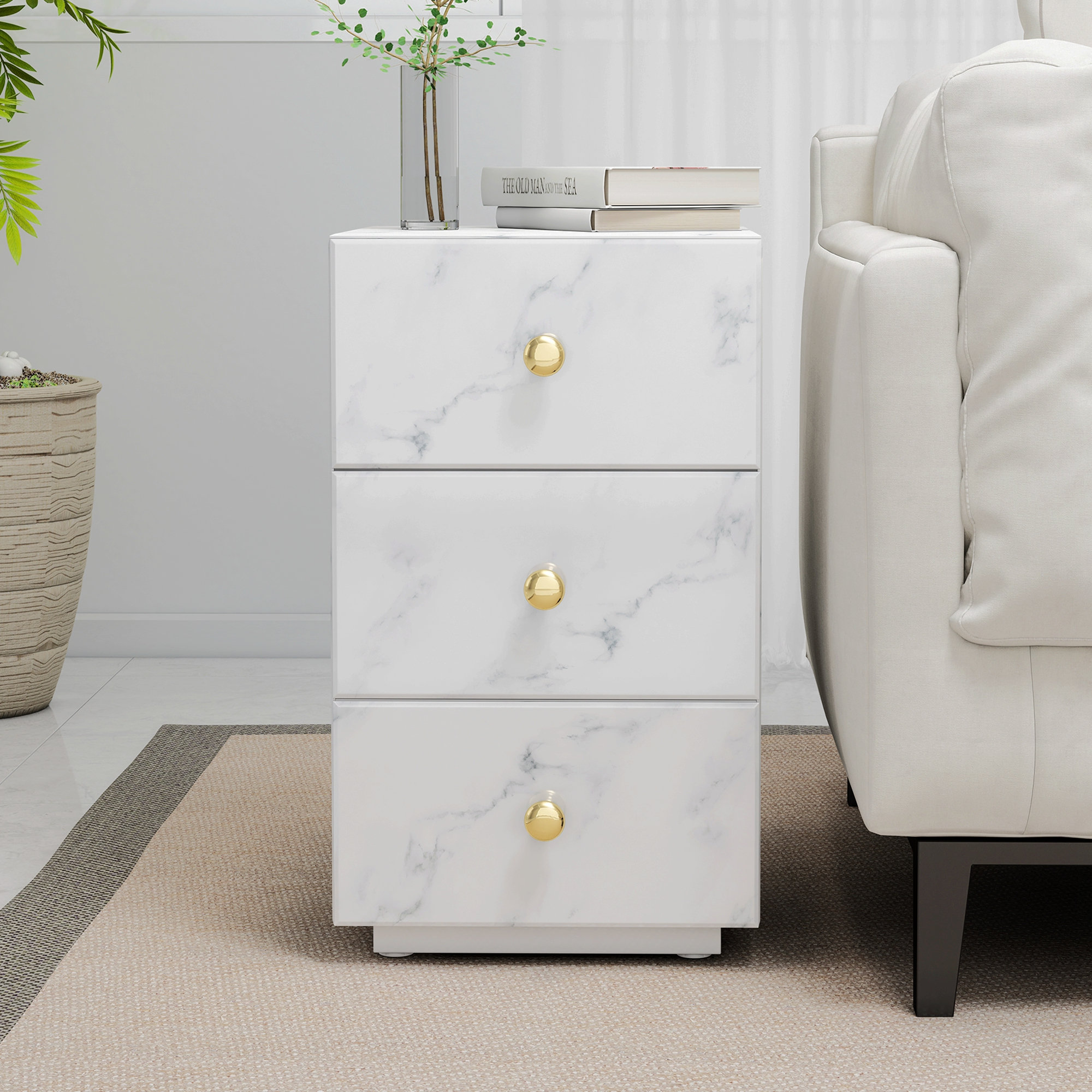 Everly Quinn Lonnia Glass Modern Nightstand,White Nightstand,Bedside ...