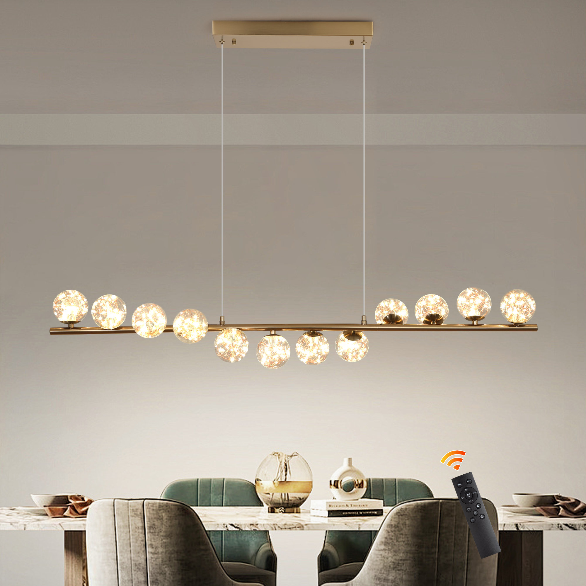 Mercer41 Nese 12 - Light LED Dimmable Linear Kitchen Island Pendant ...