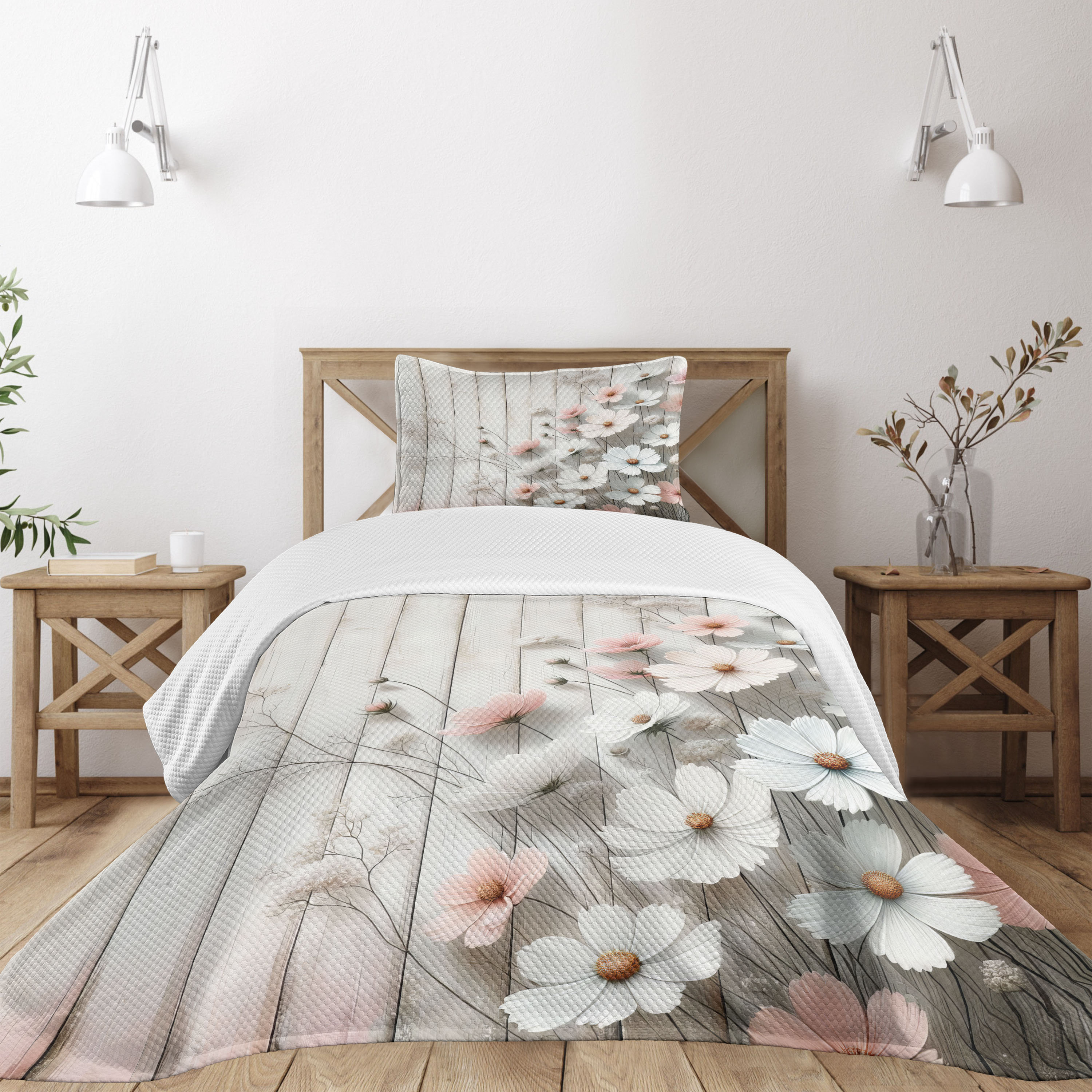 Ambesonne Pink Bedspread Set Modern Farmhouse Tender Floral Pale Mauve ...