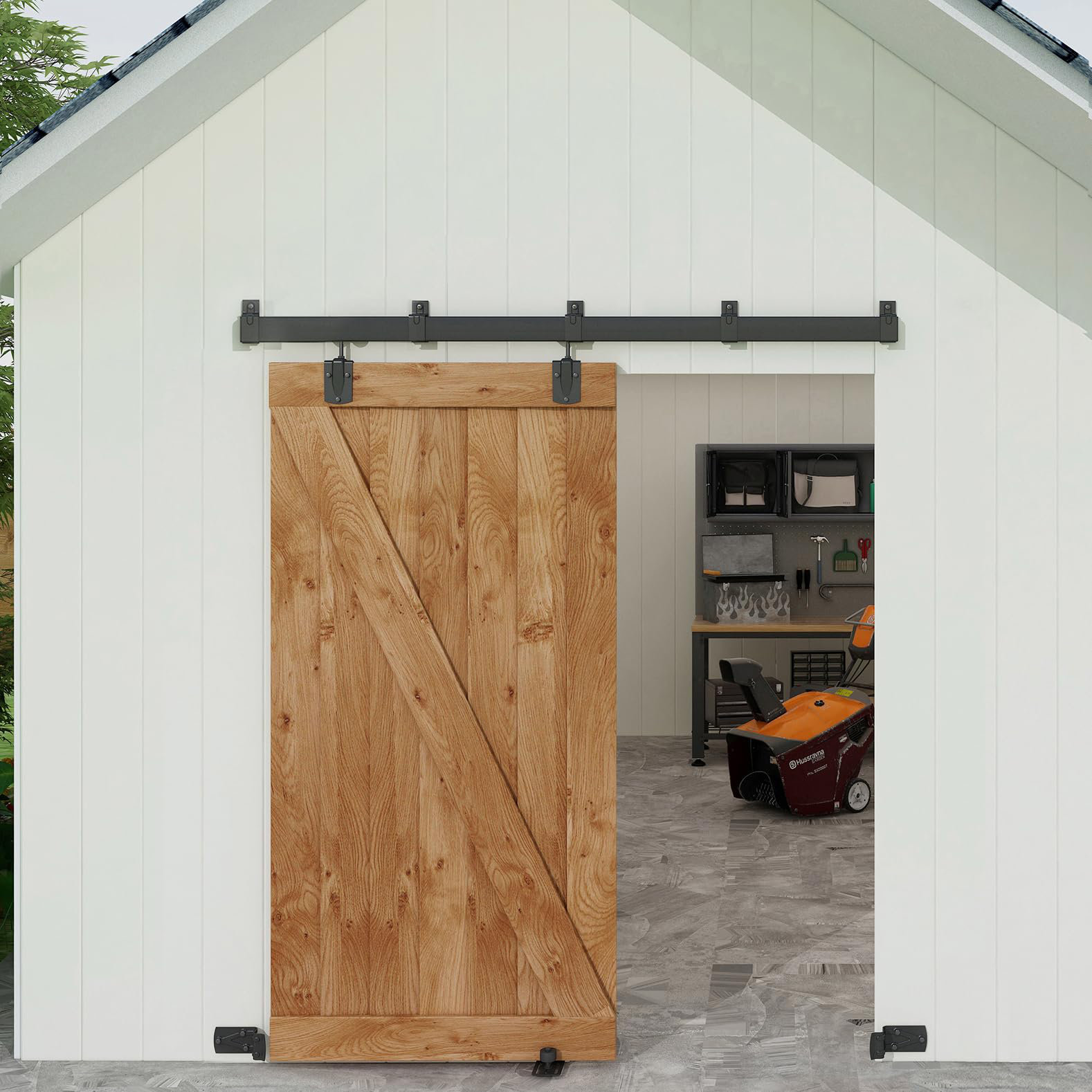 JIEKUOZONGZHUAN Box Track Exterior Barn Door Hardware Set, Heavy-Duty Black Sliding Barn Door ...