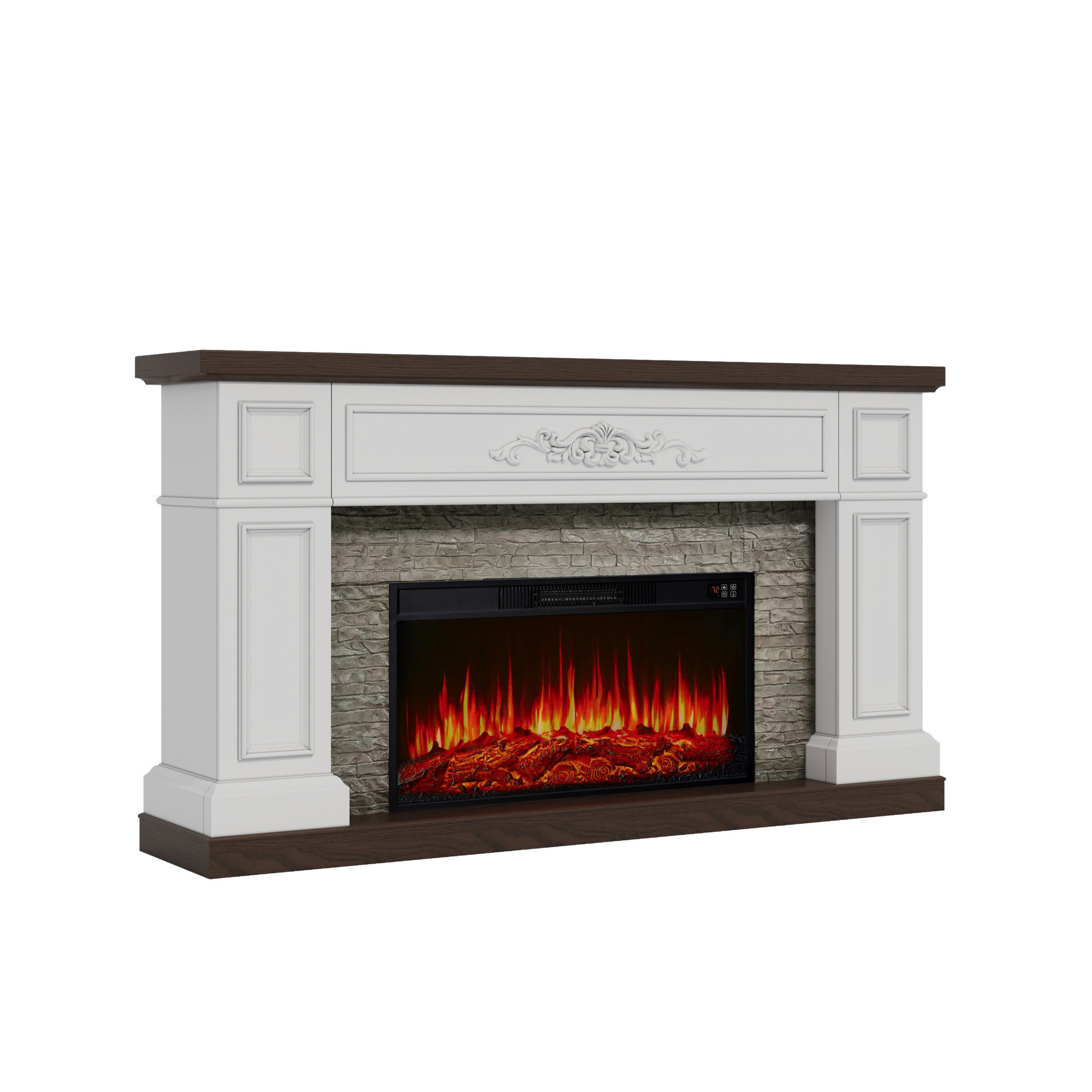 One Allium Way 60” W Solid Farmhouse Wood Electric Fireplace Mantel ...