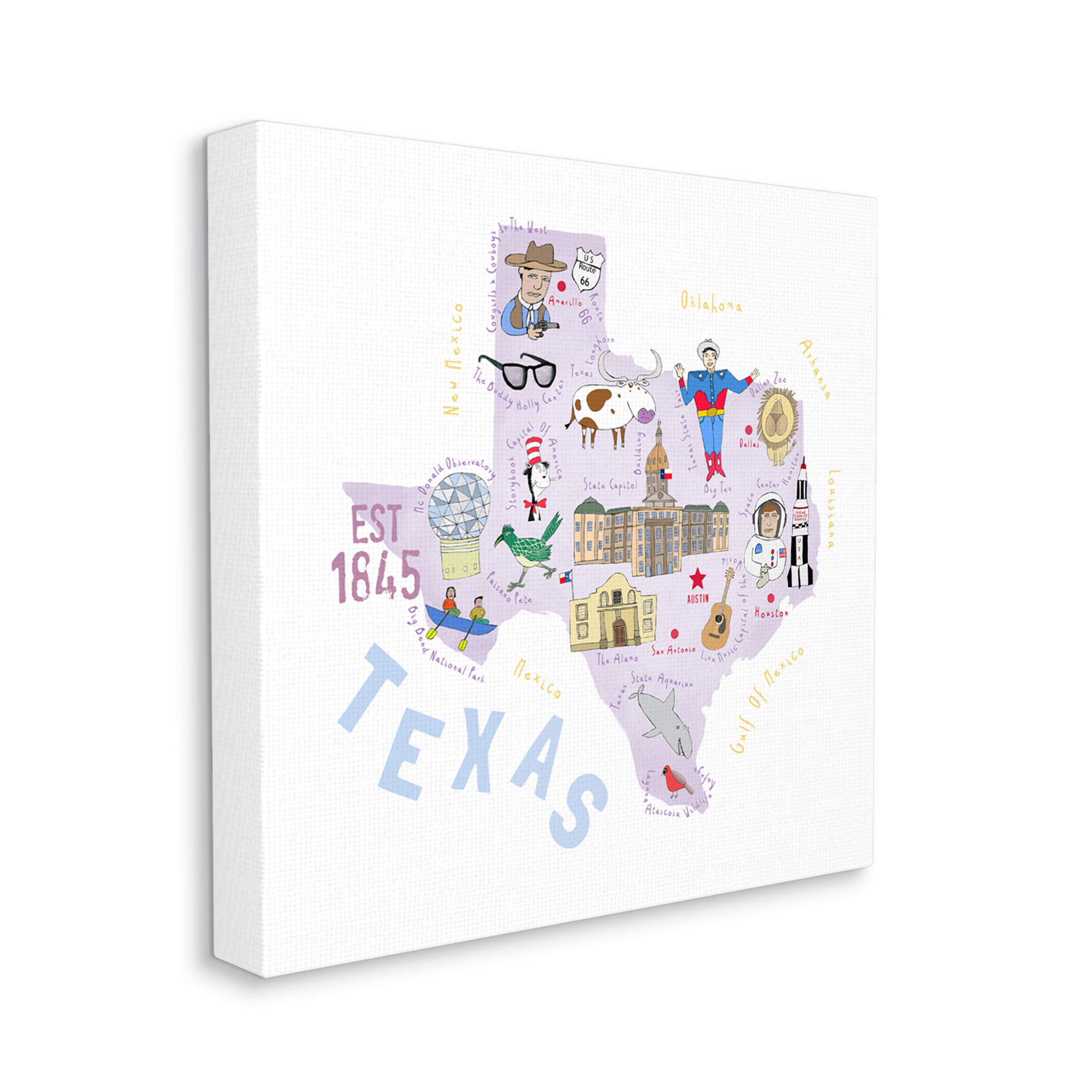 Stupell Industries Au-614-Canvas Pastel Texas Landmarks Map On Canvas ...