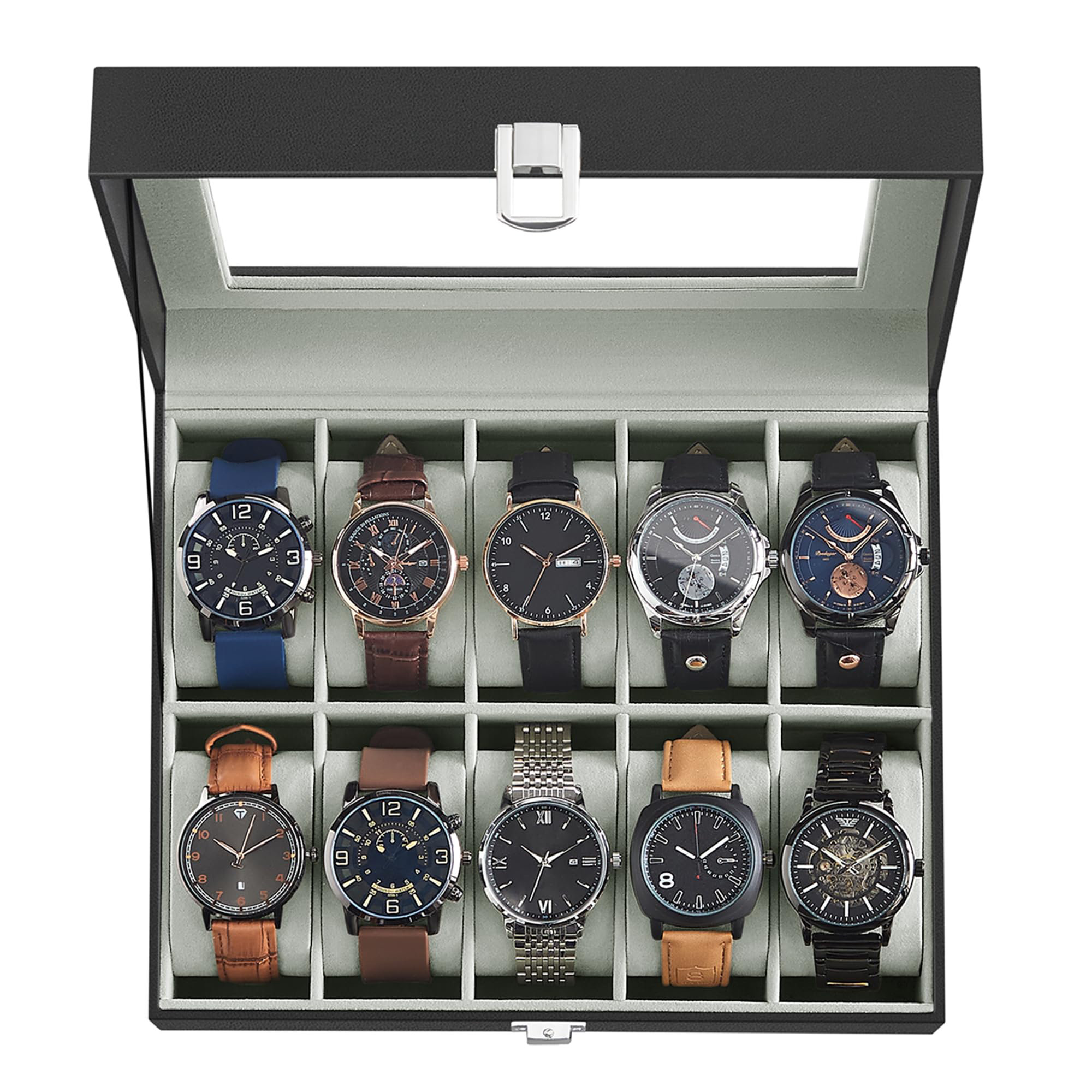 Latitude Run® 10-Slot Watch Case With Large Glass Lid, Removable Watch ...