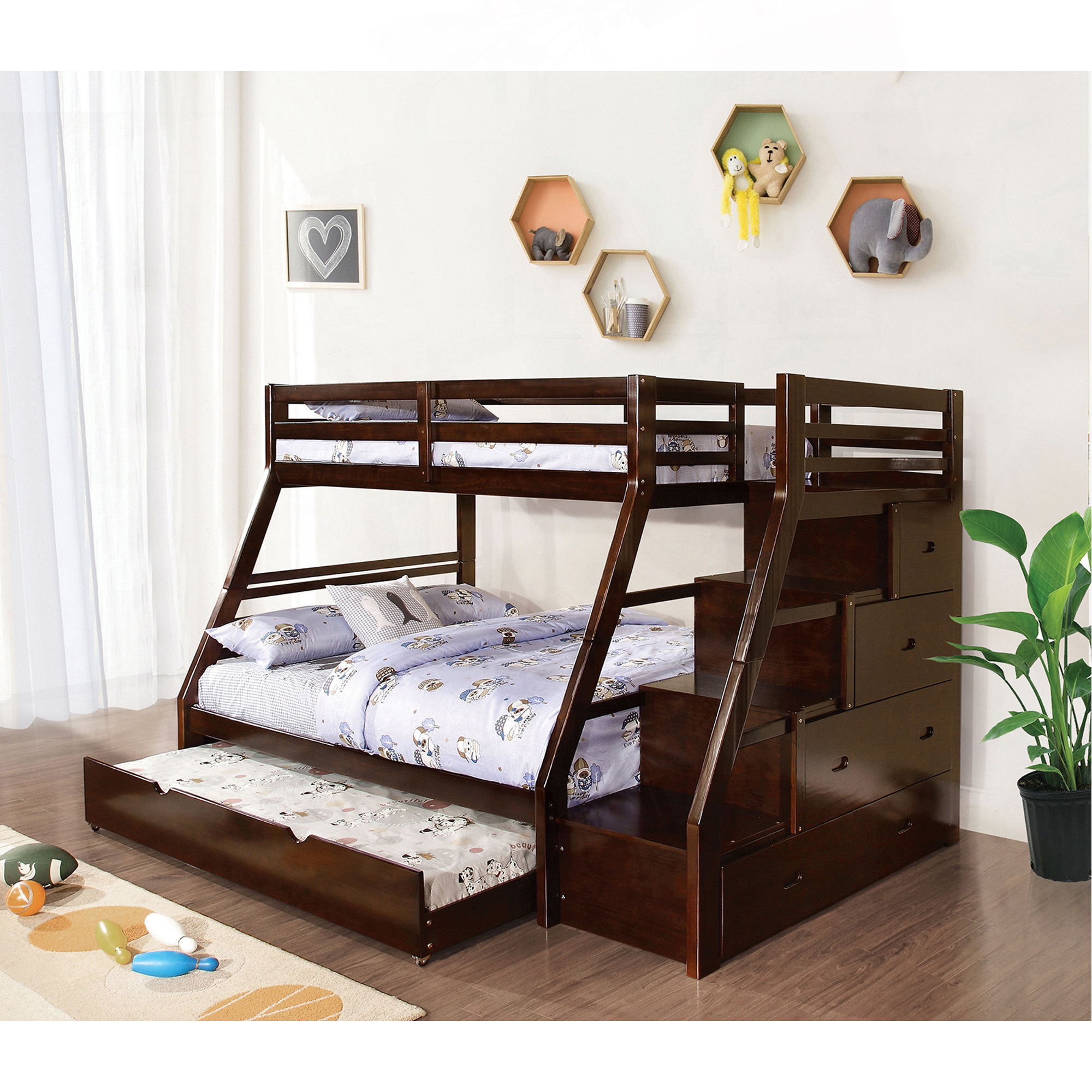 Hokku Designs Transitional Style Twin Over Full Bunk Bed With Rails And ...
