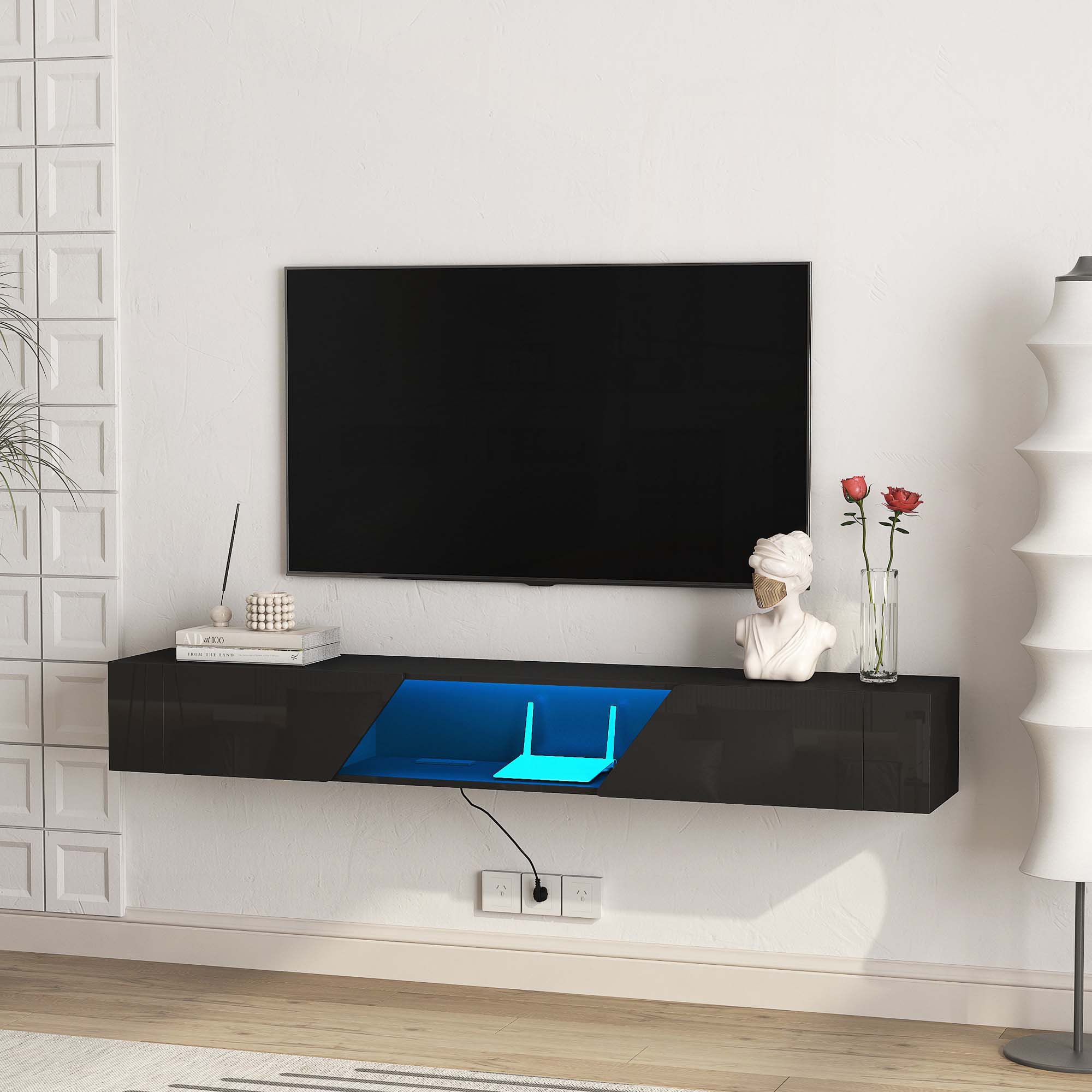 Ivy Bronx Floating TV Stand Wall Mounted with 16 Color LEDs,69" Modern ...