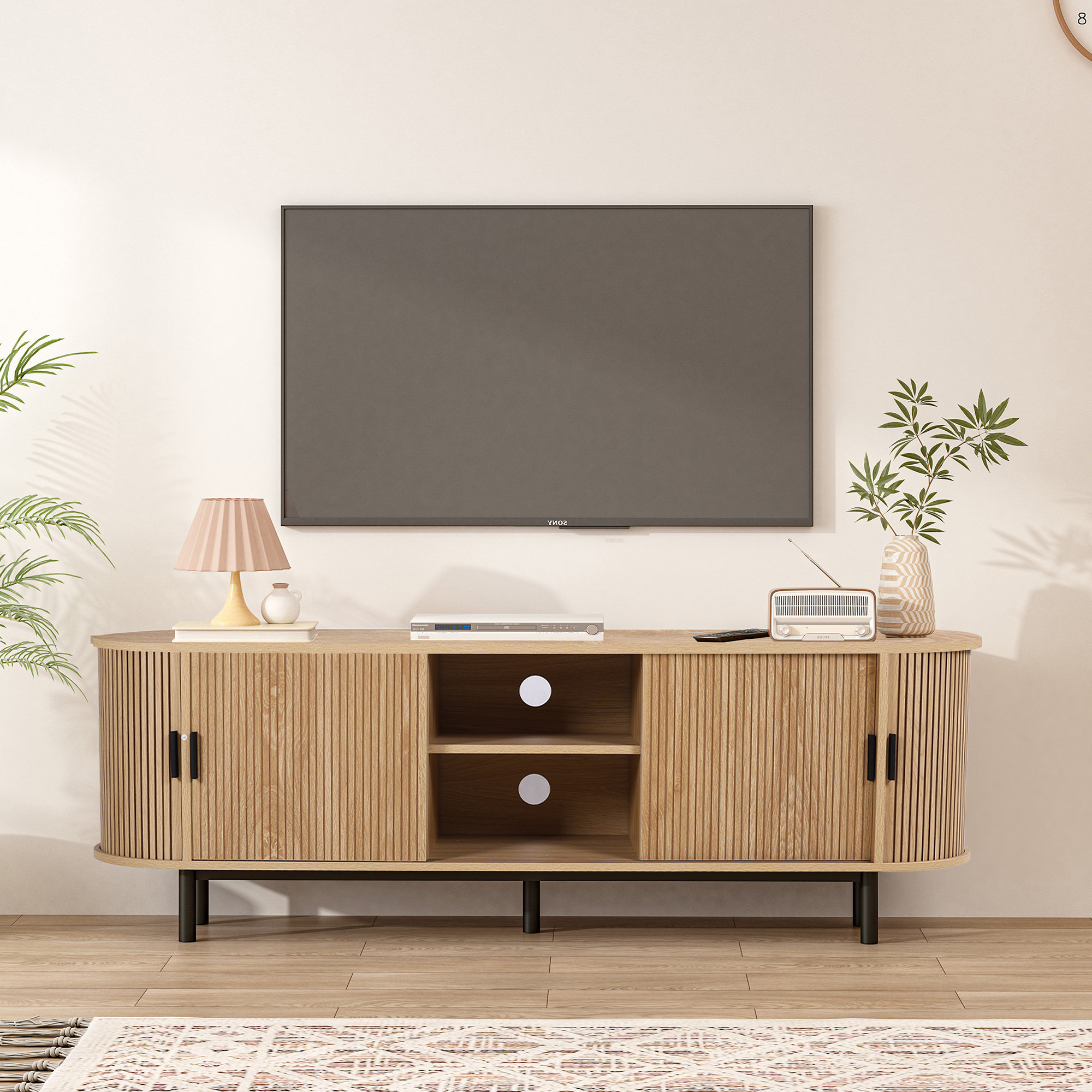 Latitude Run® 62" Media Console, Oval TV Stand with Tambour Door ...