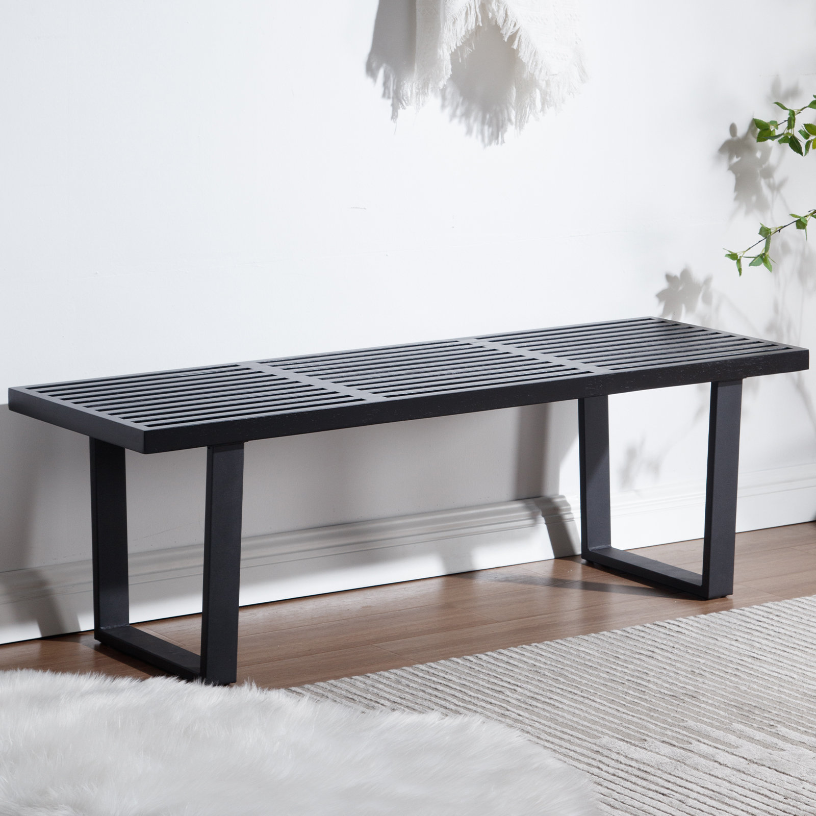 Latitude Run® 55" Solid Wood Entryway Bench, Modern End Of Bed Bench ...