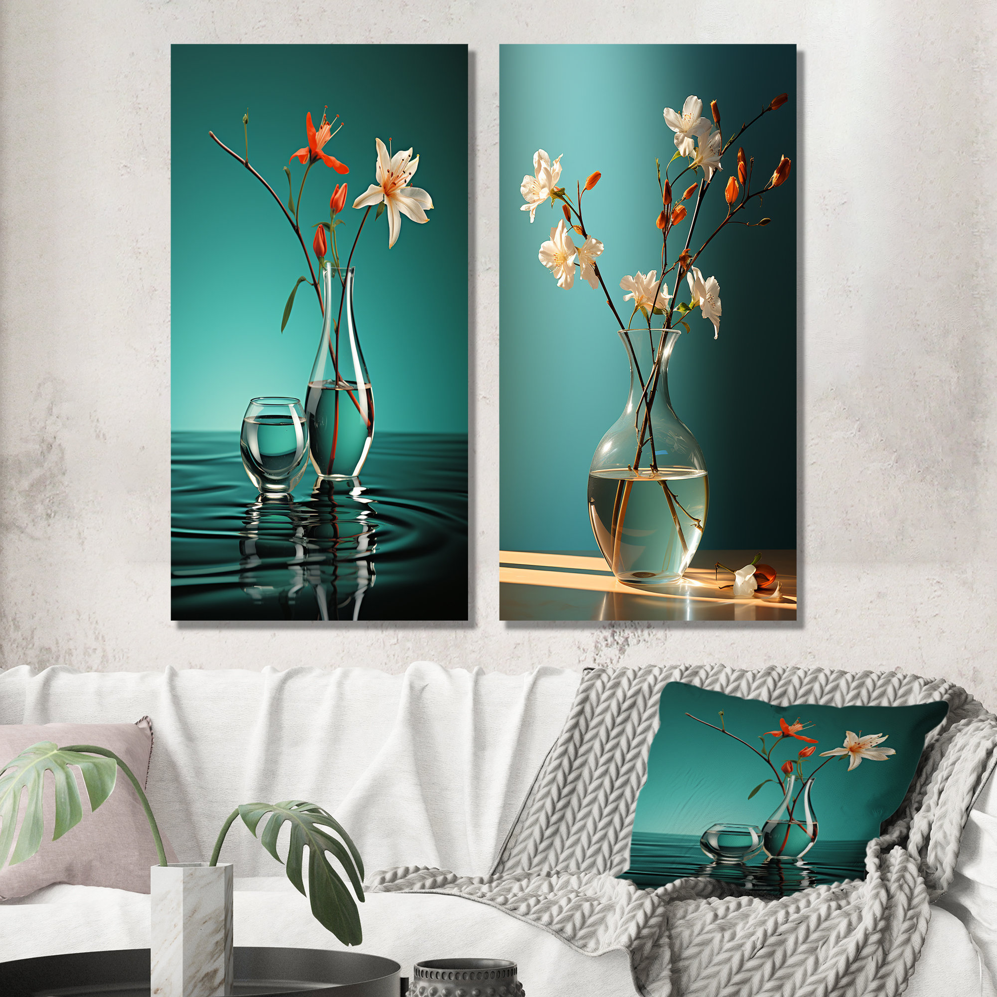 Latitude Run® Turquoise Flower Vase Tranquility - Flowers Wall Art ...