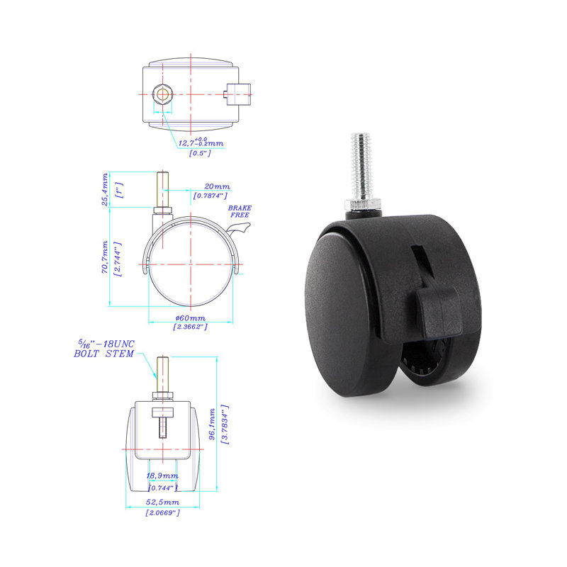 Outwater 3/4in. Round Metal Double Star Caster Inserts With Brakes ...