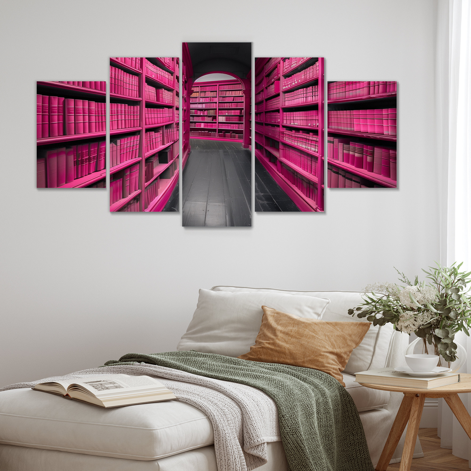 Latitude Run® Pink Grey Library Bookshelf Perspective I - Libraries ...