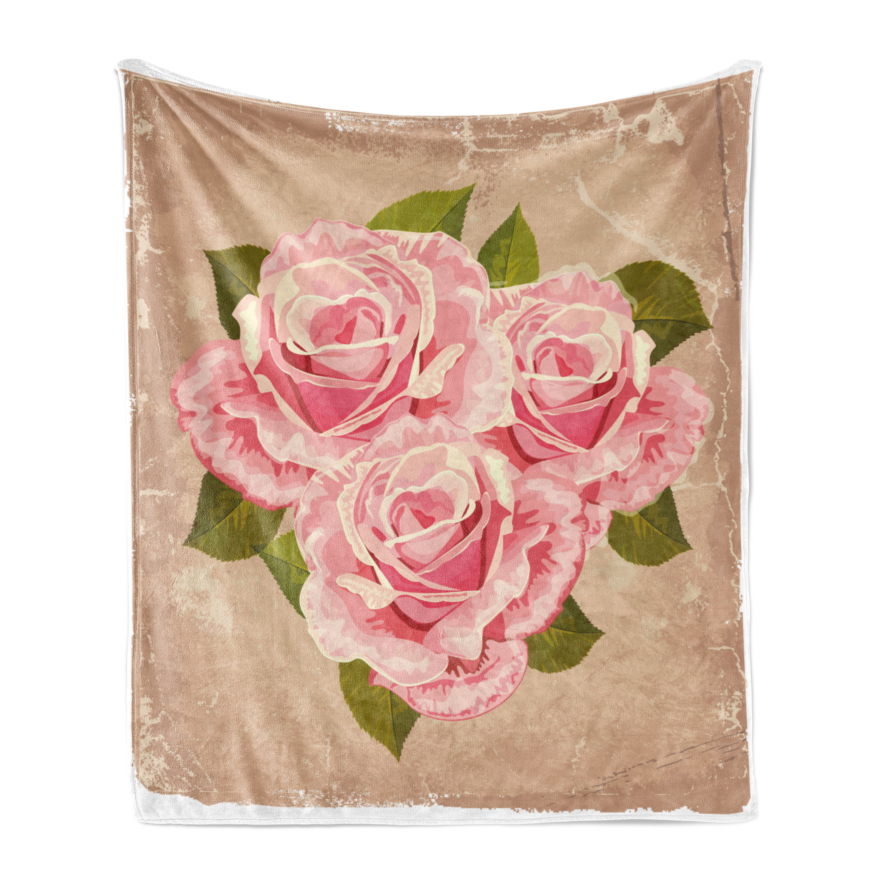 Ambesonne Rose Fleece Throw Blanket Pink Bouquet of Flowers Tan Pale ...