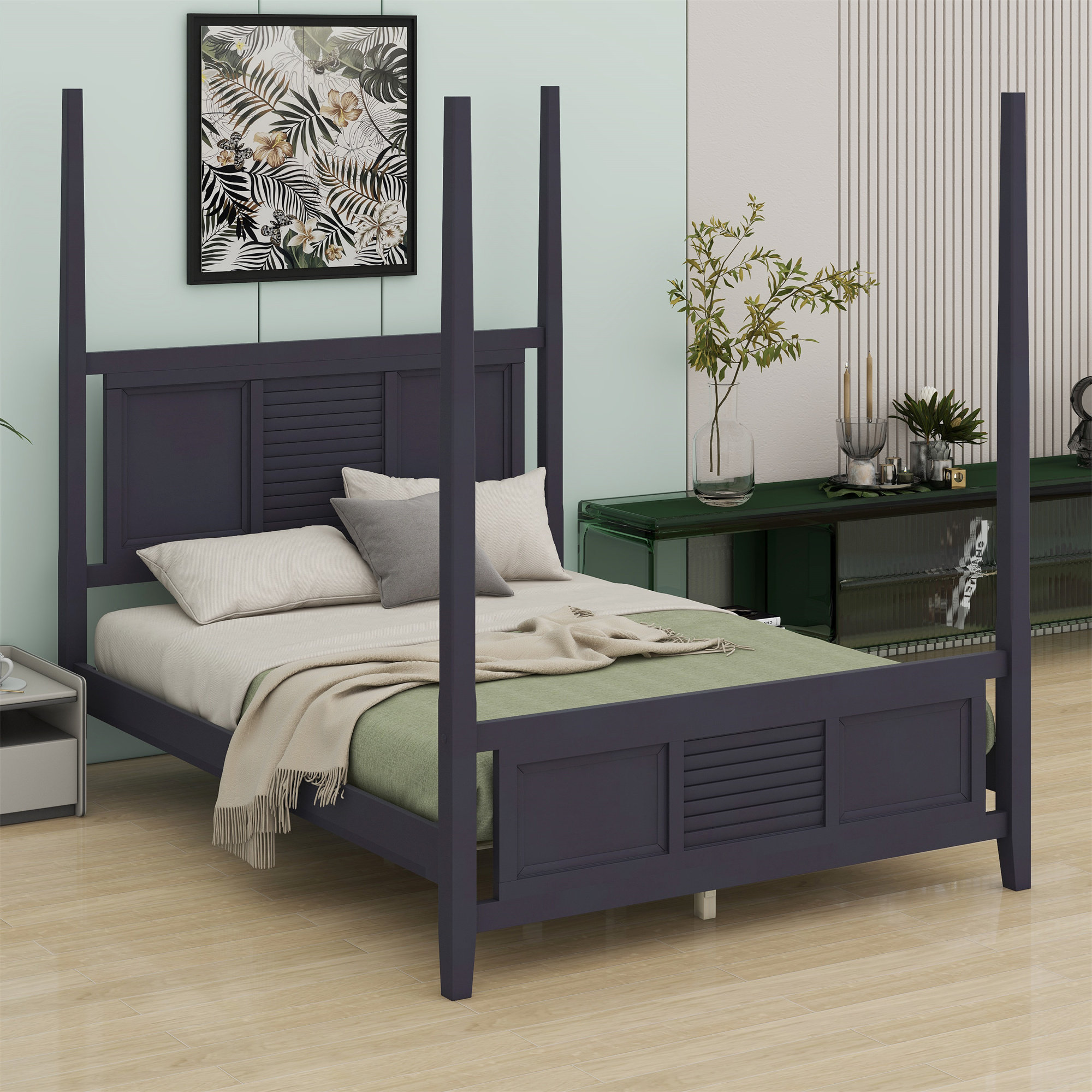 Lark Manor Traditional Solid Wood Four Poster Bed With Horizontal ...