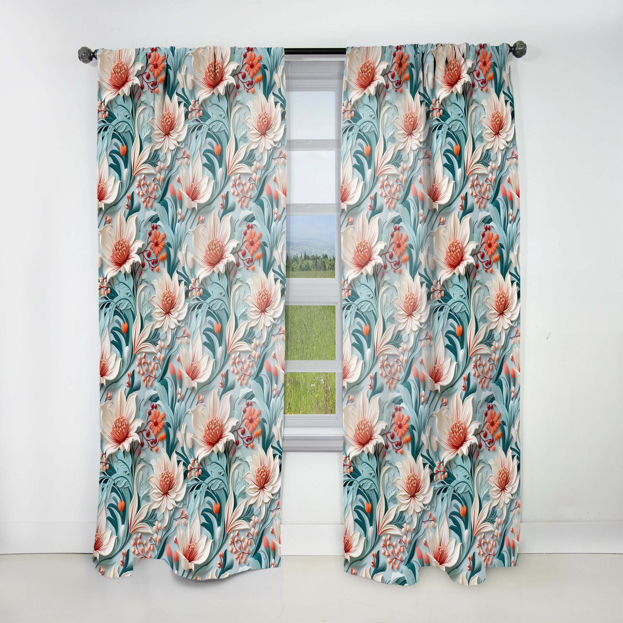 Design Art Lagoon Serenade Tropical Pattern - Floral Curtain - Velvet ...