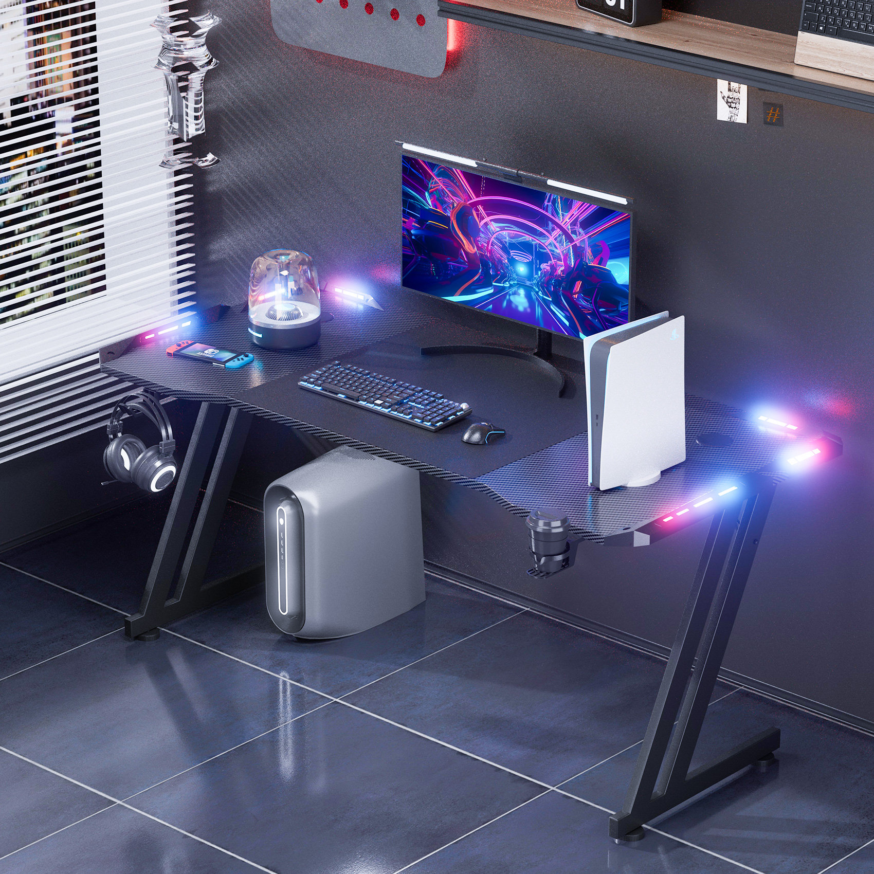 Wrought Studio™ Wrought Studio 63 Inch Gaming Desk With LED Lights ...