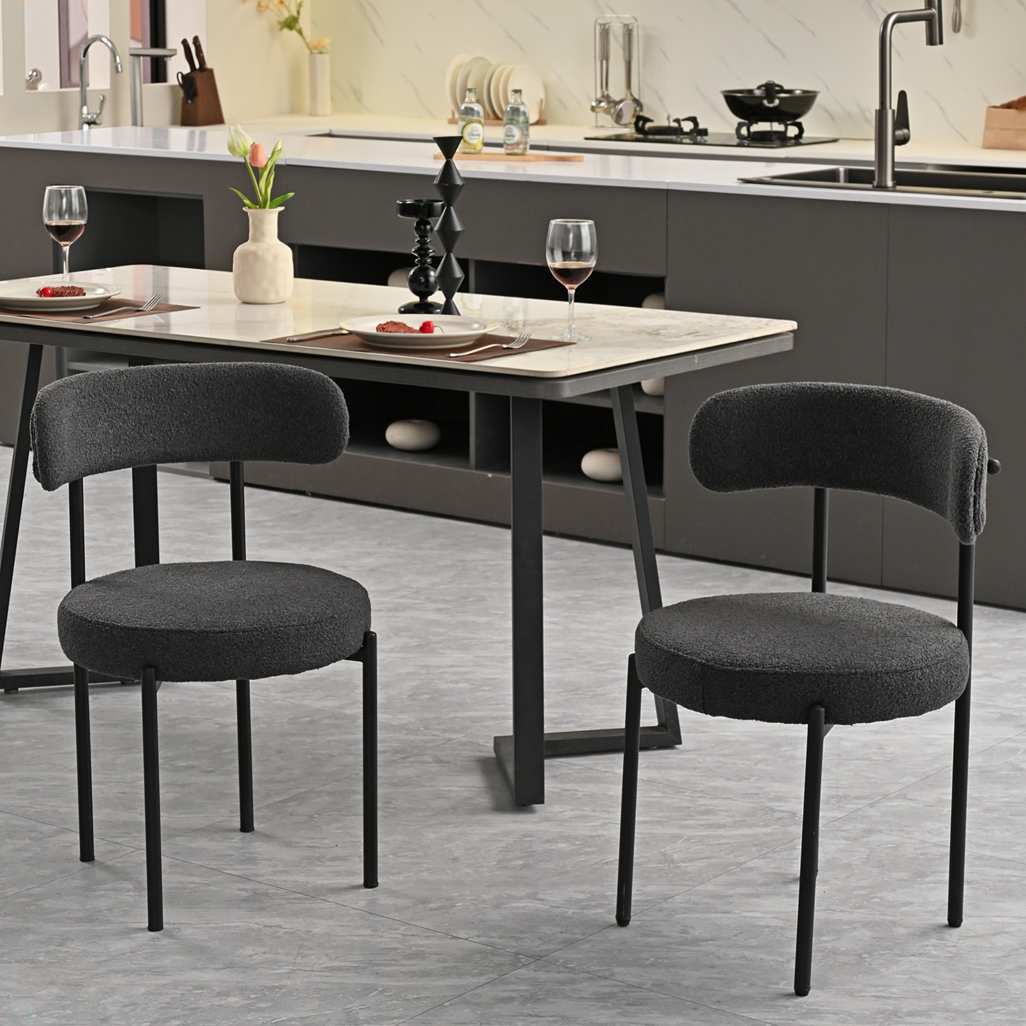 Latitude Run® Boucle Dining Chairs Set Of 2,Mid-Century Modern Curved ...