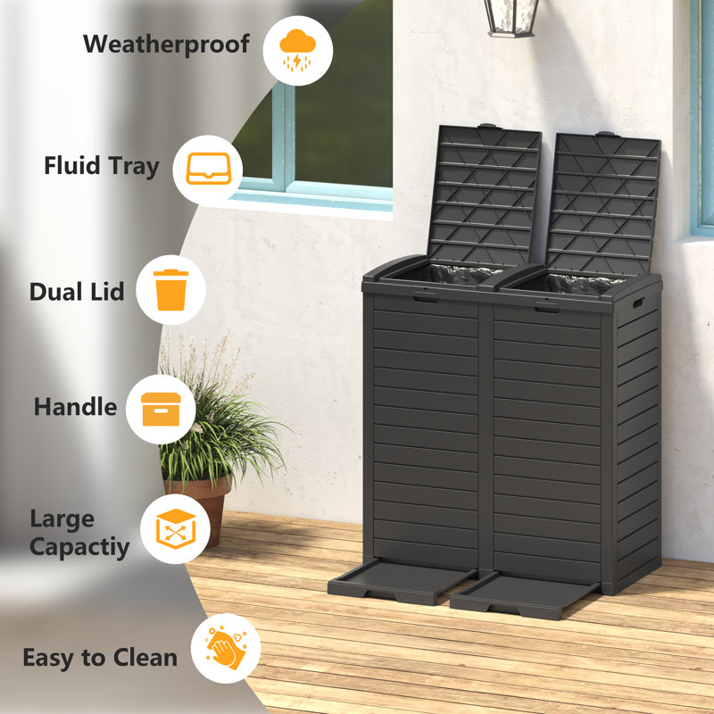 LHBcraft Resin Manual Lift Trash Can, Plastic Outdoor Trash Bin, Open ...