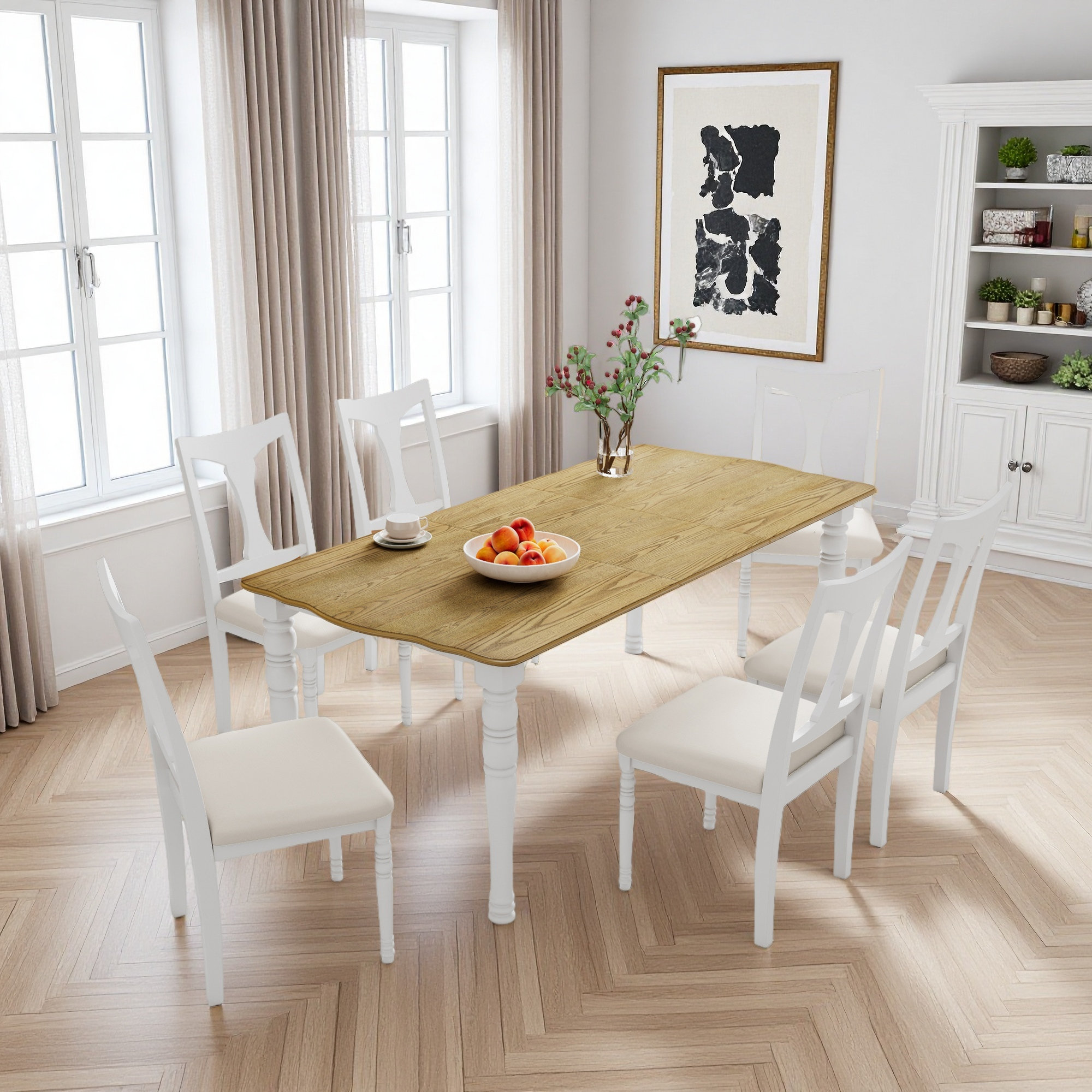 Alcott Hill® 7-Piece Dining Table Set, 60Inch To 78Inch Extendable Wood ...
