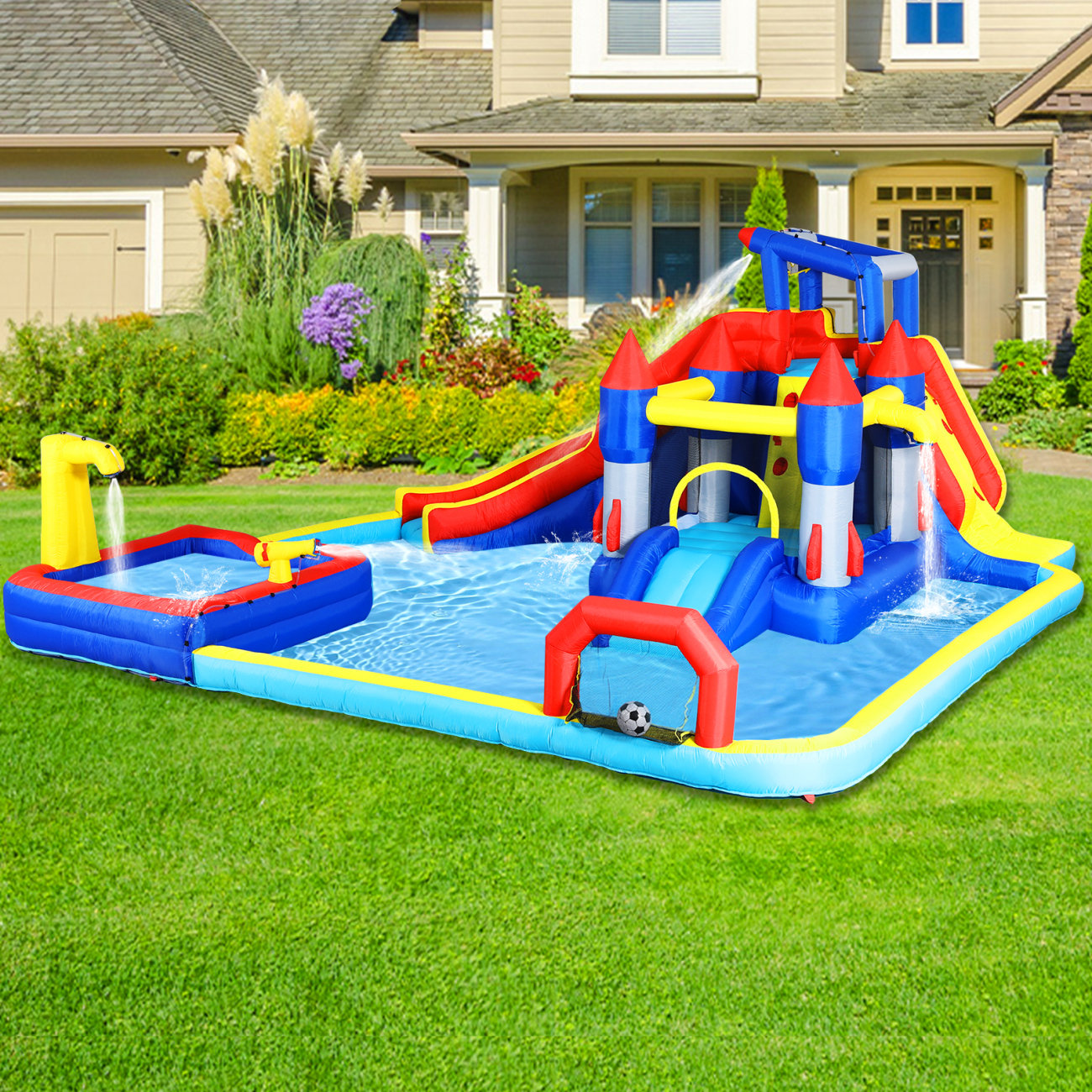 GZMWON 10 In1 Inflatable Slide Water Park Bouncing House Garden With ...