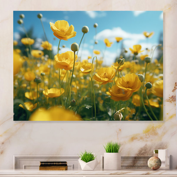 Ebern Designs Yellow Green Buttercups Golden Buttercups On Metal Print ...