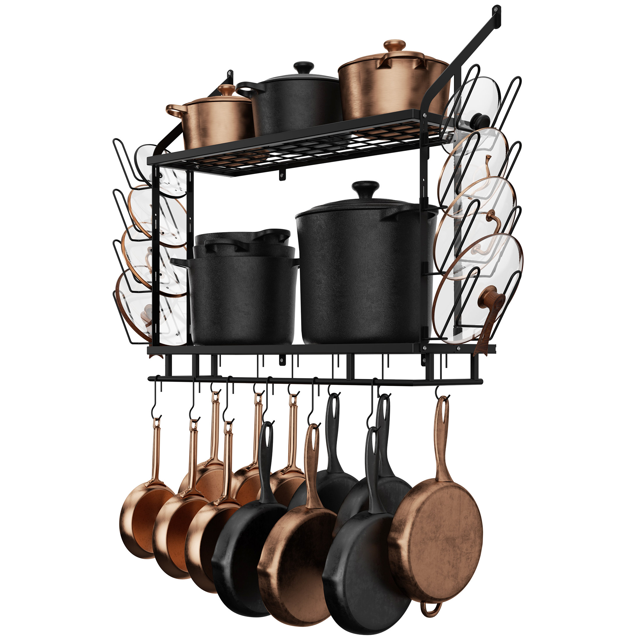 Prep & Savour Wall Mounted Kitchen 2-Tier 30-Inch Pan Pot Rack With 8 ...