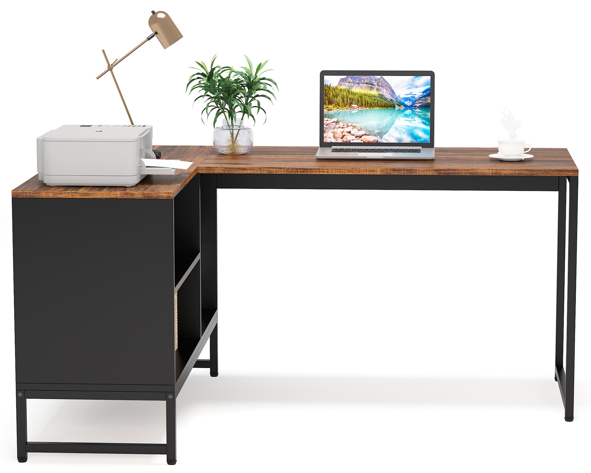 17 Stories Sovanny L-Shaped Metal Base Computer Desk | Wayfair
