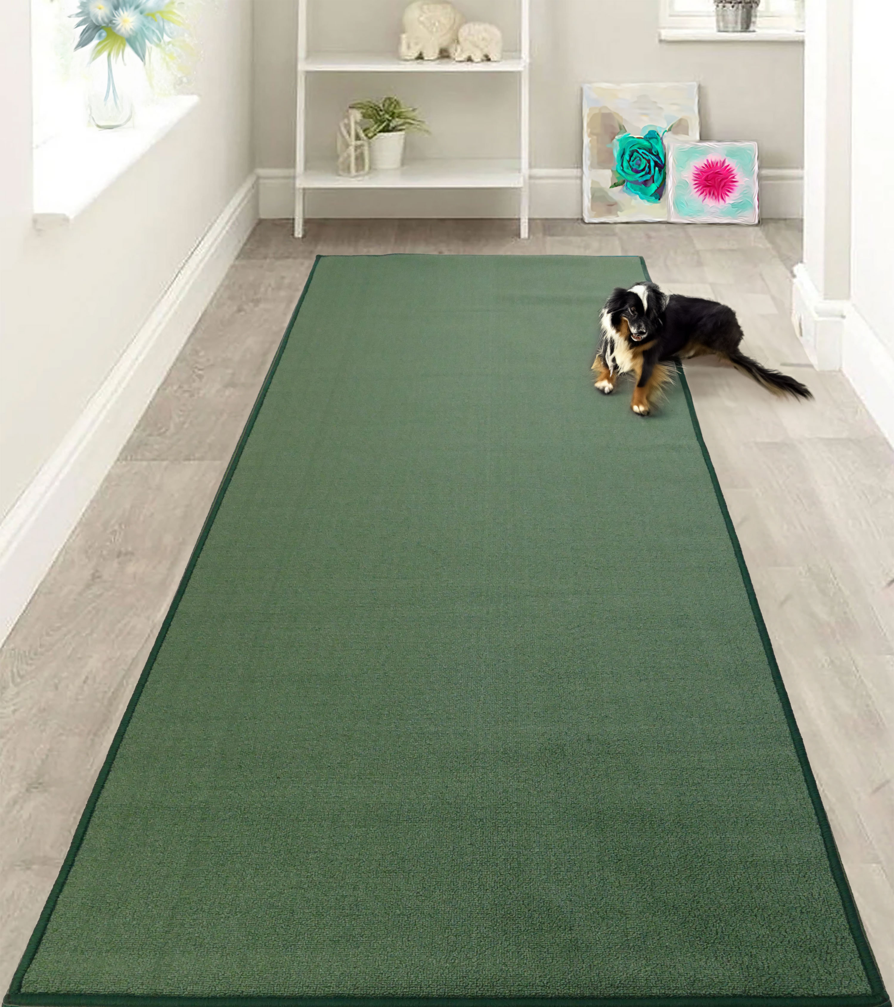 Ebern Designs Solid Color Green with Slip Resistant Low Pile Rug | Wayfair