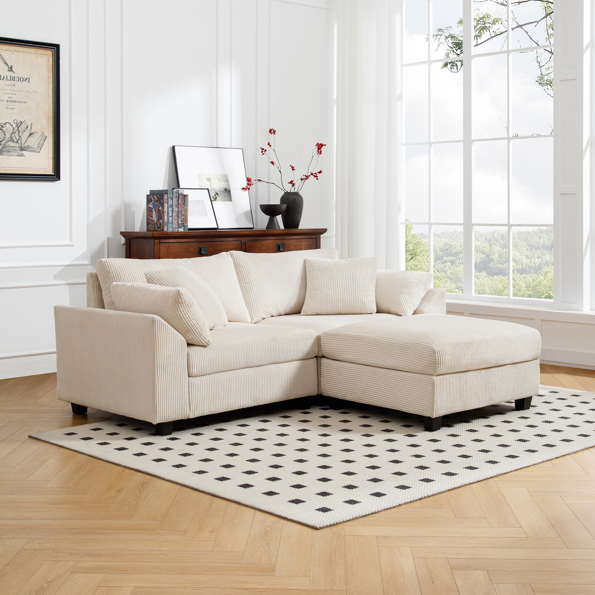 Latitude Run® 83" Sectional Sofa Couch with Ottoman, L-Shape Sofas with ...