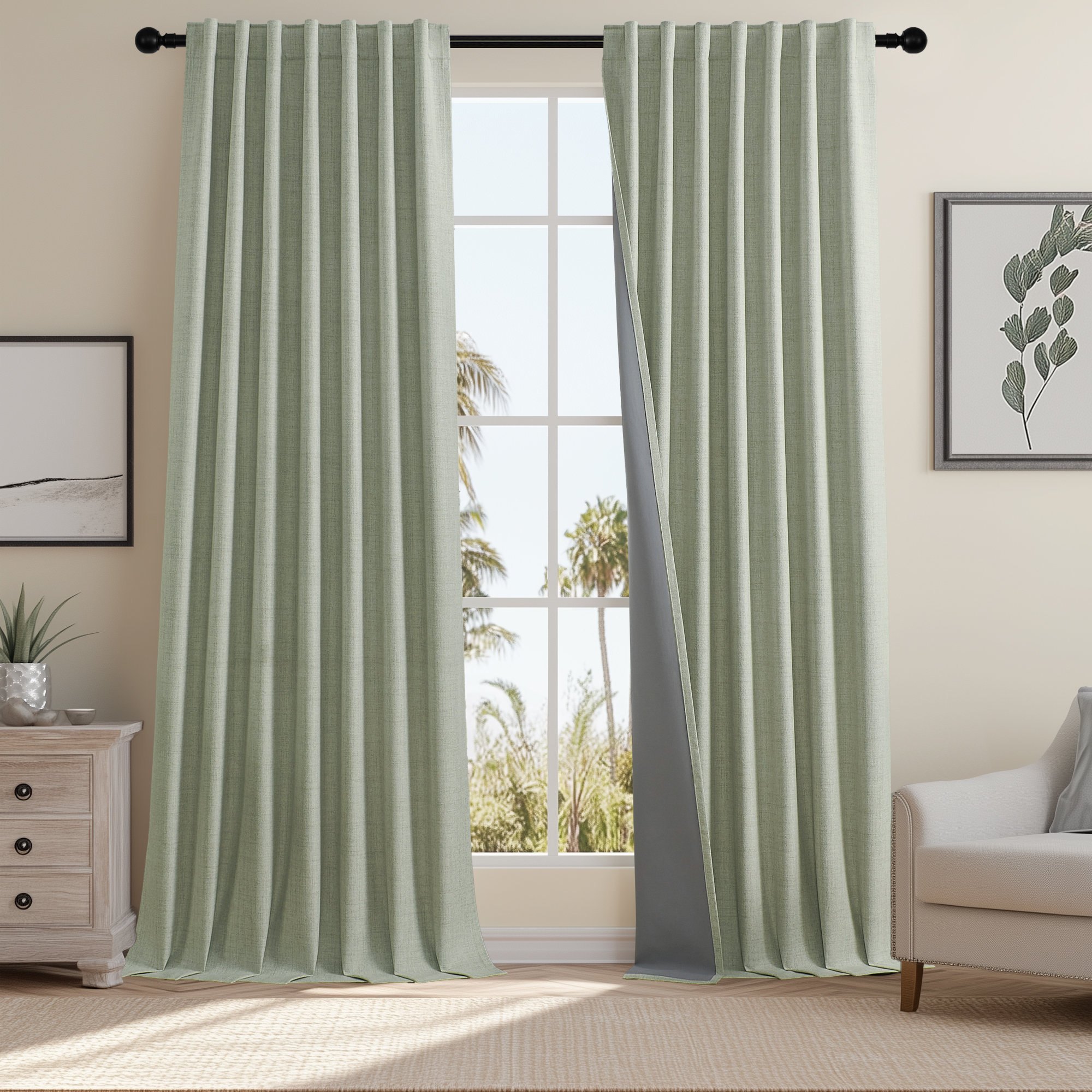 Ebern Designs Leming 100% Polyester Burlap Blackout Curtains for ...
