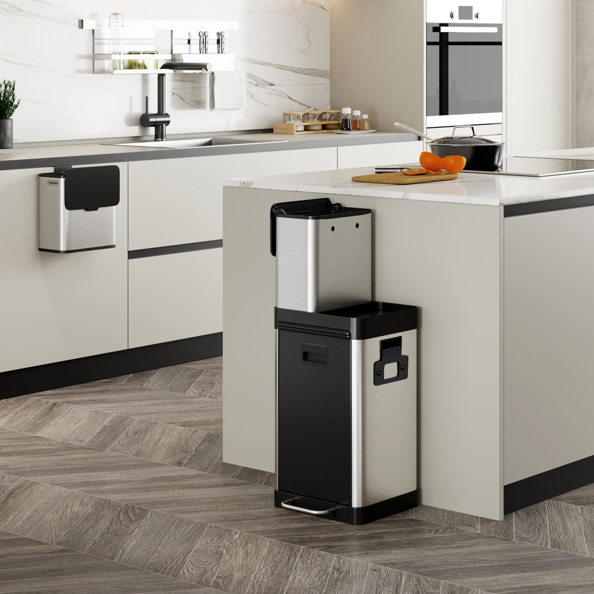 VonHaus Vertical Bins Step On Multi-Compartment Rubbish & Recycling Bin ...