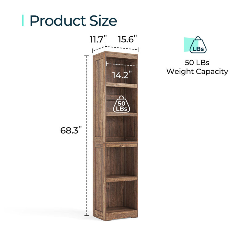 Millwood Pines 5-Shelf Bookcase, Narrow Bookshelves Floor Standing ...