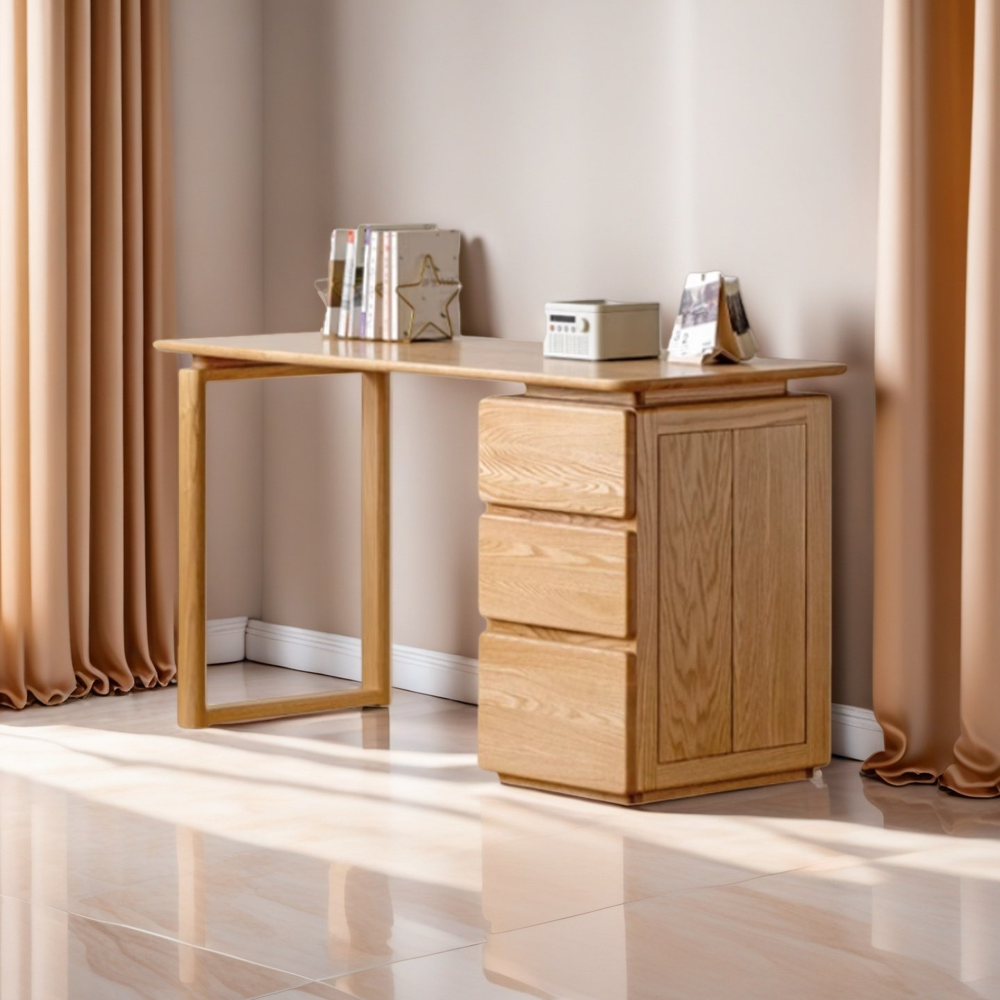 Orren Ellis An efficient and spacious red oak desk for storage ...
