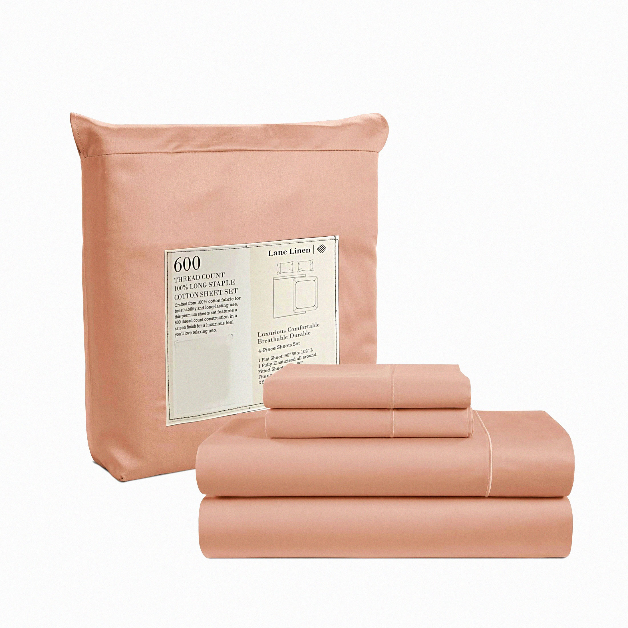 BRBCA Luxury Cotton Bedding Set - Ultra Soft 600 TC Sheets - Sepia Rose ...