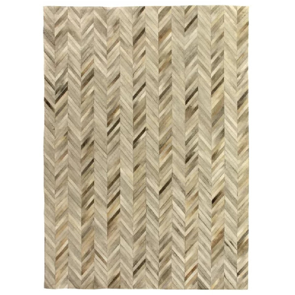 Exquisite Rugs Natural Hide Cowhide Chevron Area Rug in Silver | Perigold