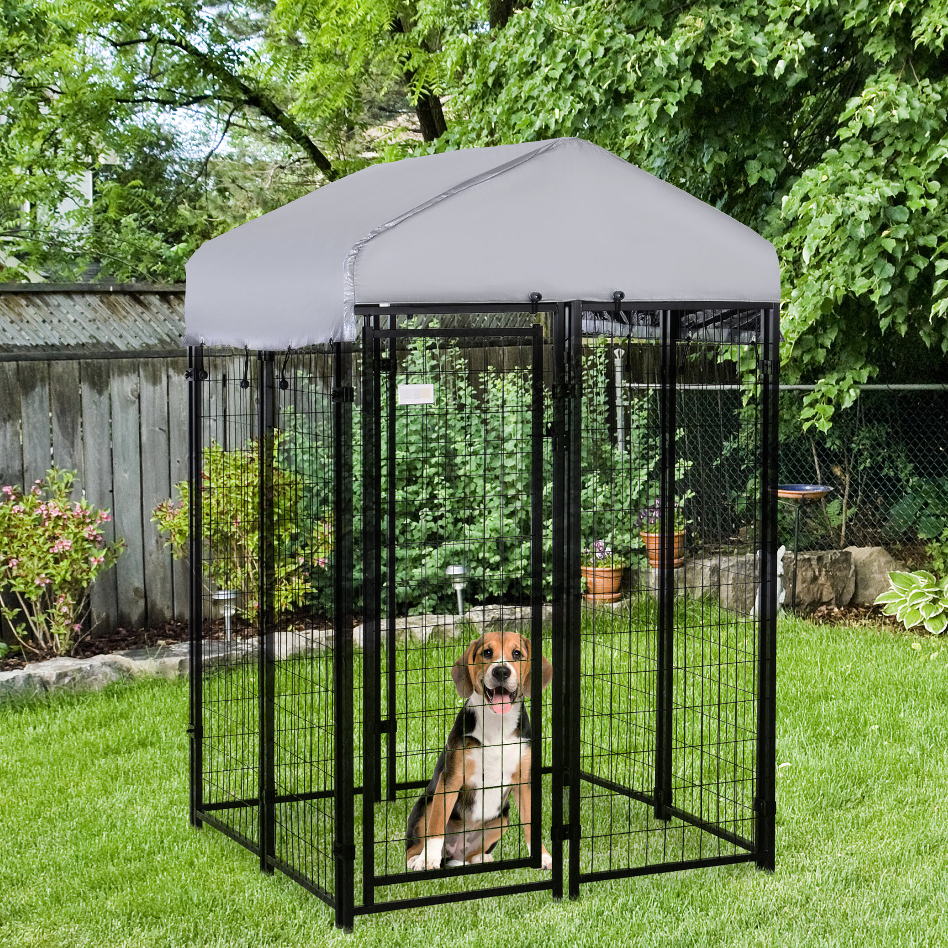 One Allium Way Outdoor Dog Kennel 4' X 6', Lockable Door, Water- Canopy ...