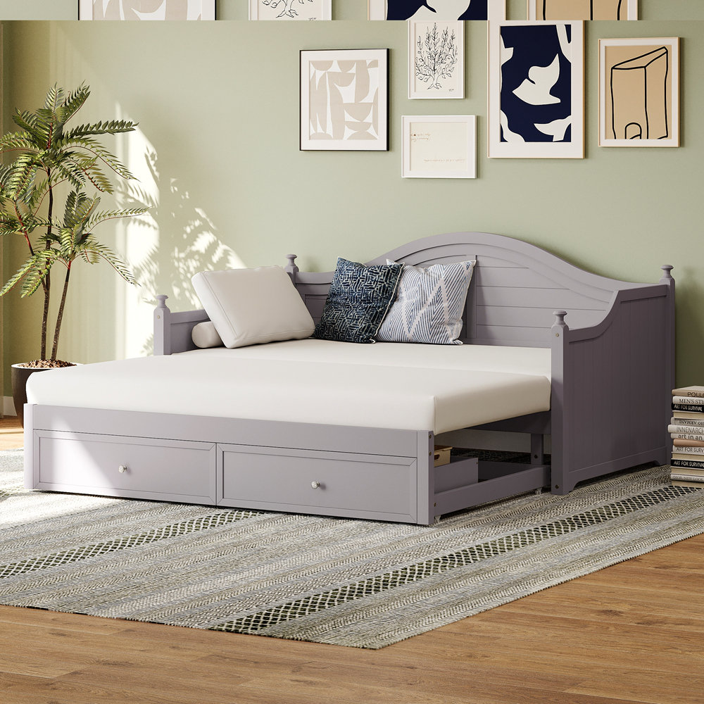Darby Home Co Wood Daybed with Extendable Trundle and Storage Drawers ...