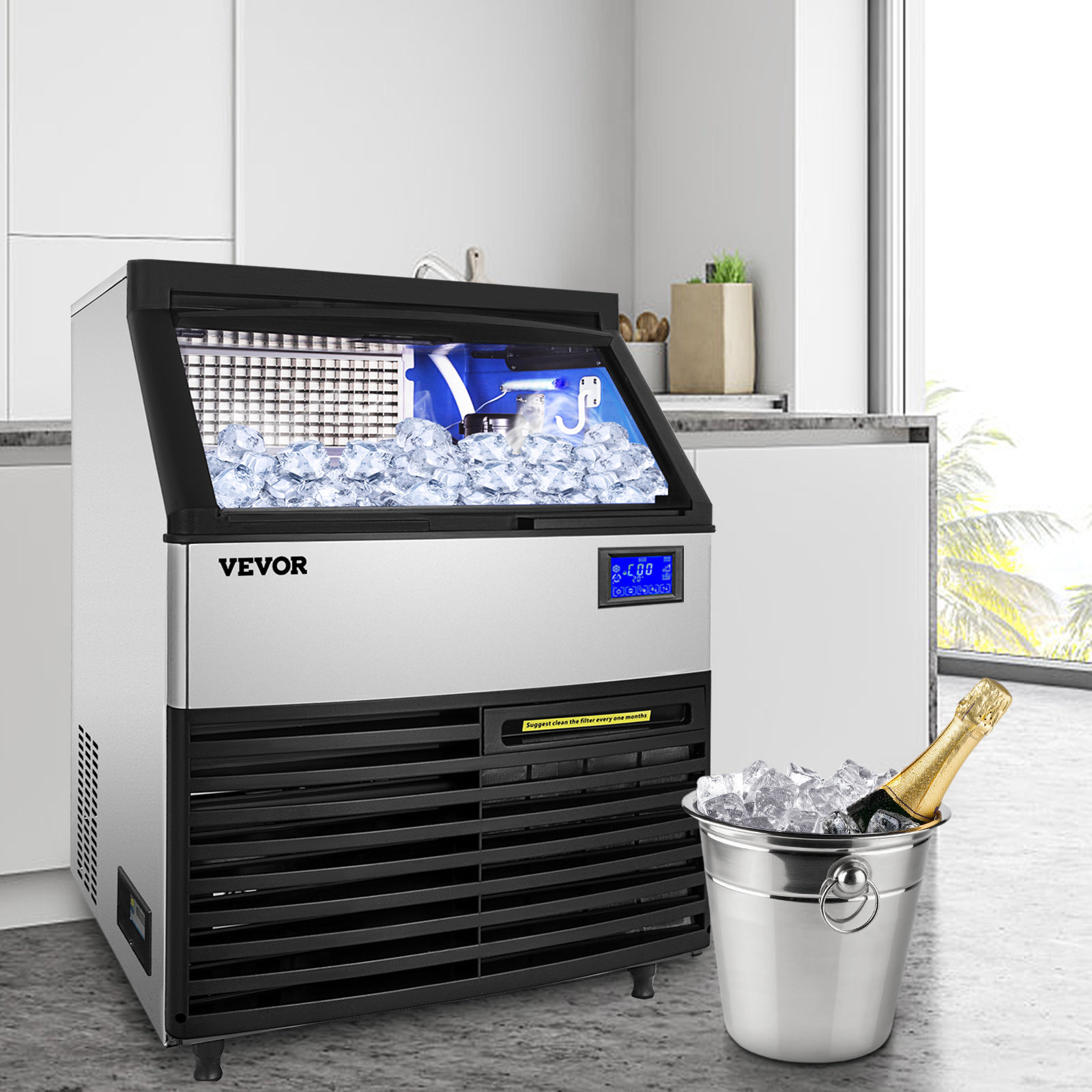 VEVOR 265 lb. Daily Production Clear Ice Freestanding Ice Maker ...