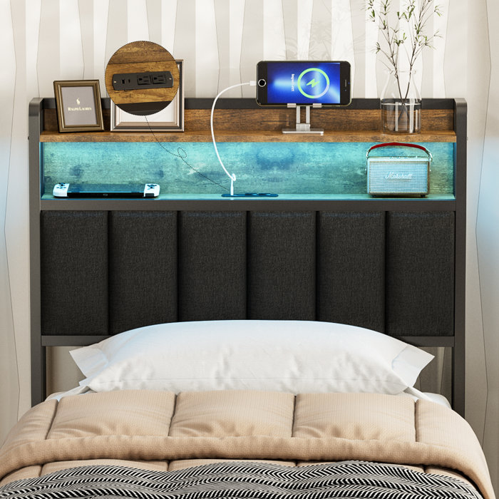 Wrought Studio Idrish Upholstered Storage Headboard With Led Lights And ...