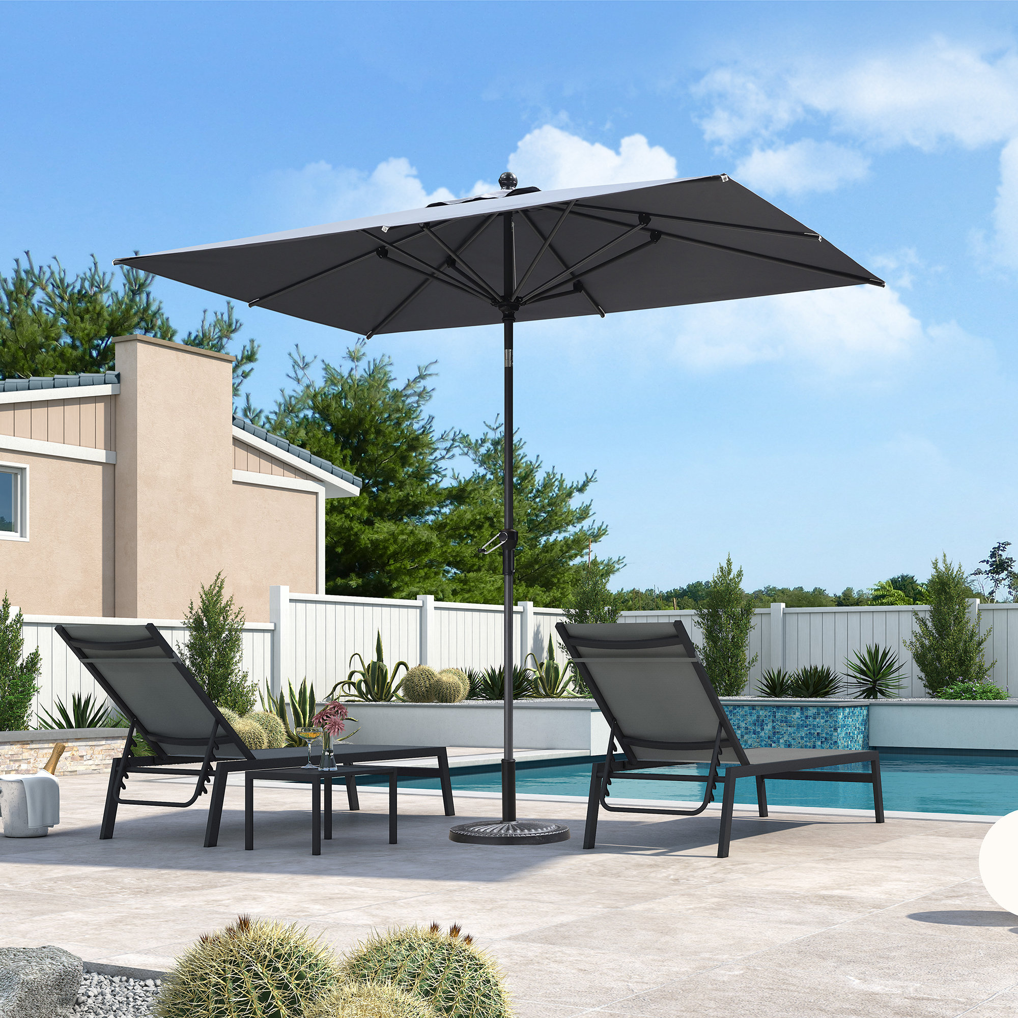 Purple Leaf 108'' x 72'' Rectangular Market Crank and Tilt Table Umbrella with Crank Lift ...