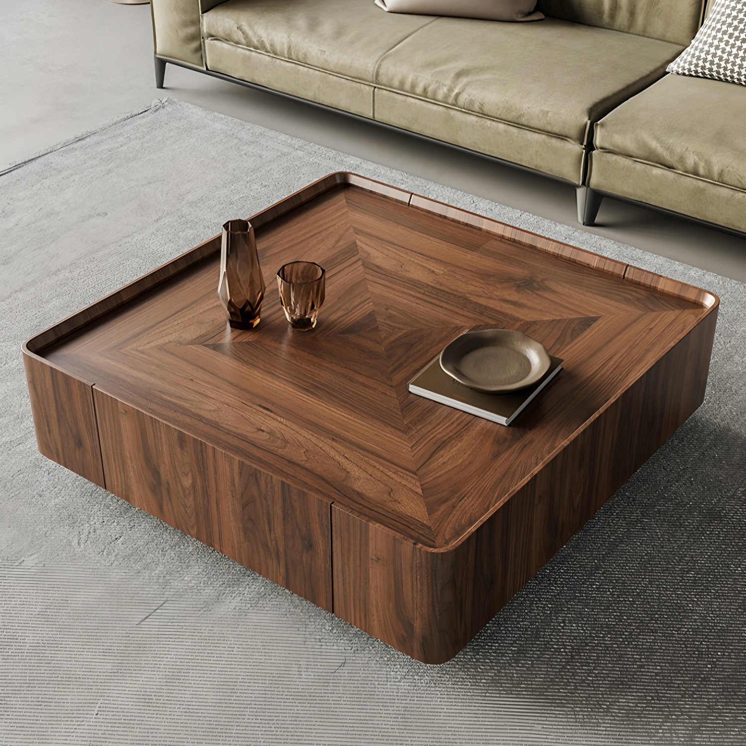 Loon Peak® Modern Square Walnut Coffee Table with Storage Drawers ...