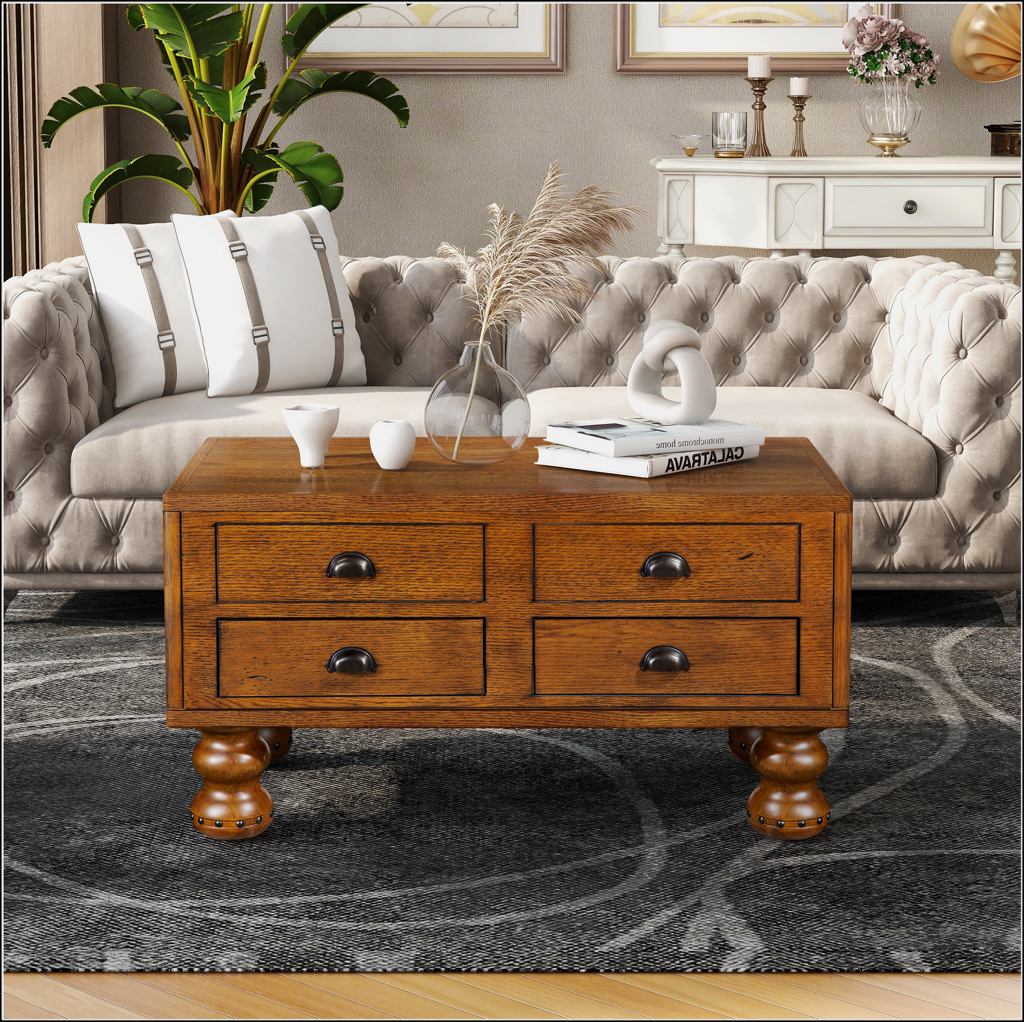 Alcott Hill Solid Wood Rectangle Coffee Table for Living Room, 40-Inch ...