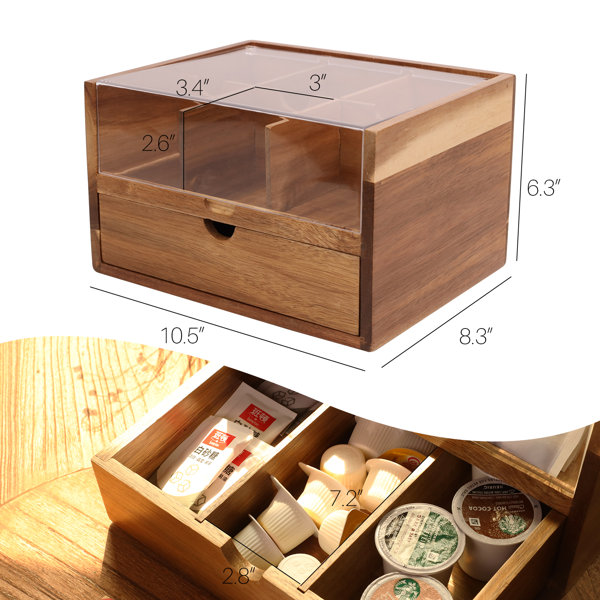 HTB Acacia Wood Tea Bag Organizer Storage, Gift Box 6 Compartments Tea ...