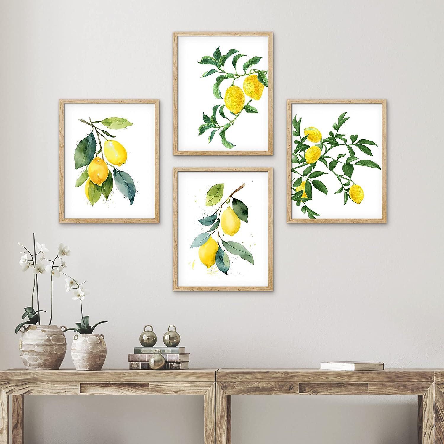 IDEA4WALL Framed Pastel Watercolor Lemon Fruits Wall Art, Set Of 4 ...
