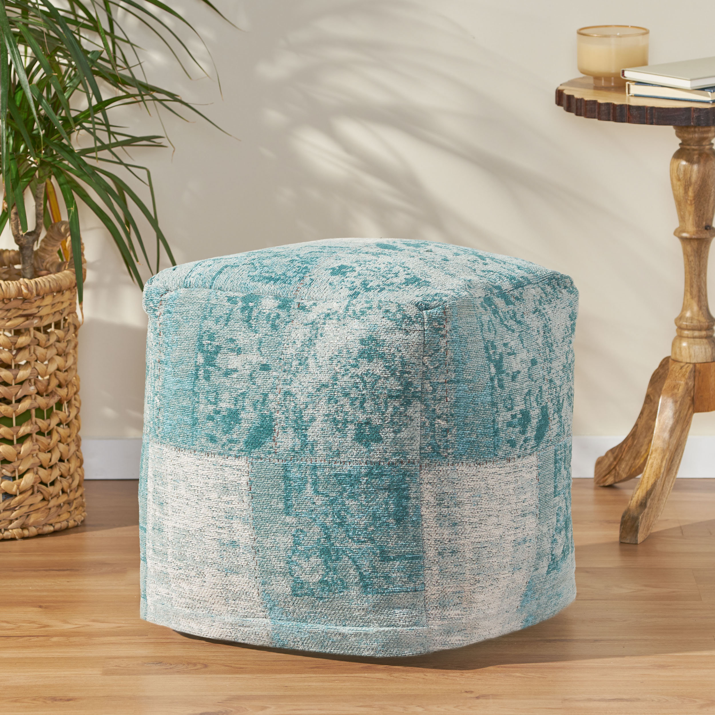 Bungalow Rose 16" Velvet Square Patchwork Pouf Ottoman | Wayfair