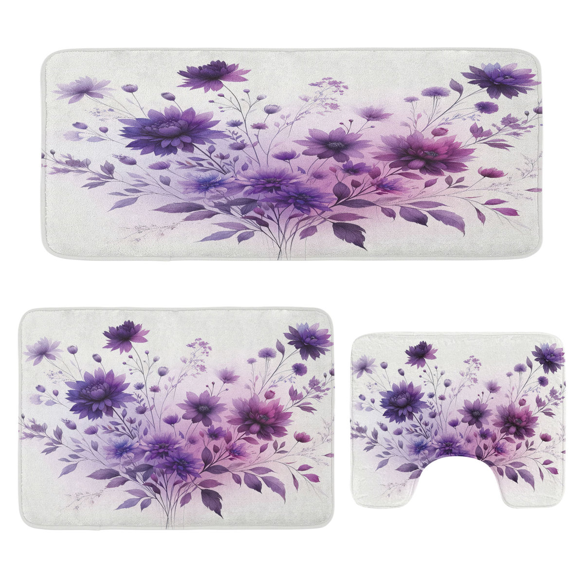 East Urban Home Purple Bathroom Rug Set 3 Pieces U-Shape & Rectangle ...