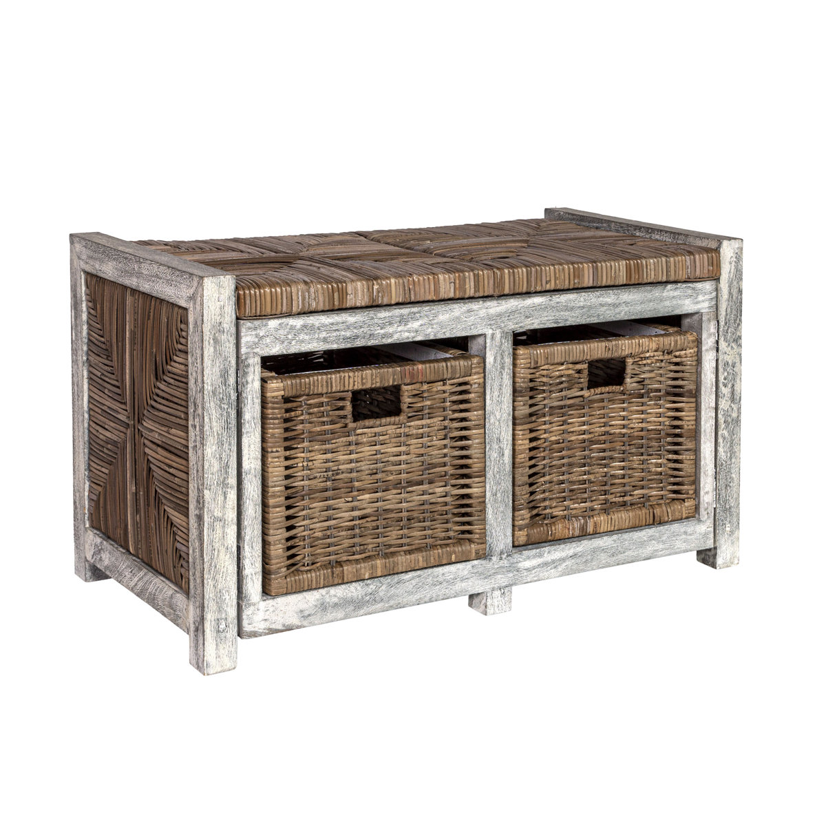 happimess Rustic 30" 2 Drawer Wicker Storage Bench, Gray & Reviews ...