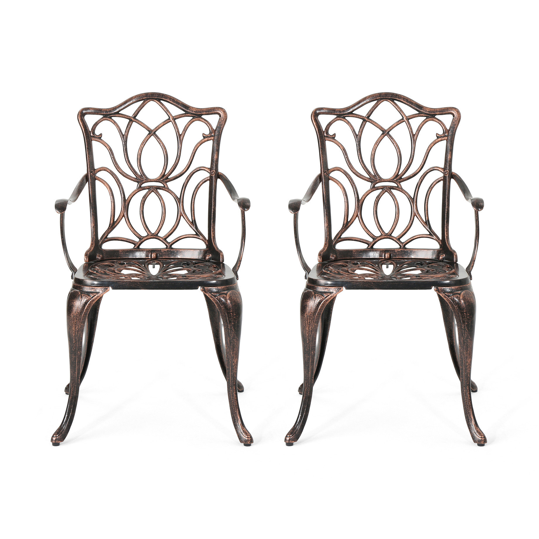 Bayou Breeze Of 2 Dining Chairs, Model, Black Copper, Cast Aluminum ...